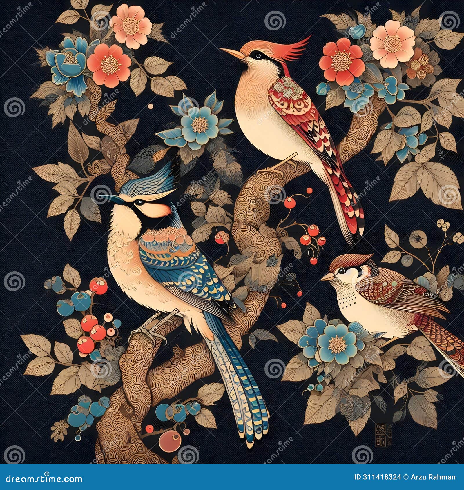 Beautiful Chinese Bird Artwork Stock Illustration - Illustration of ...