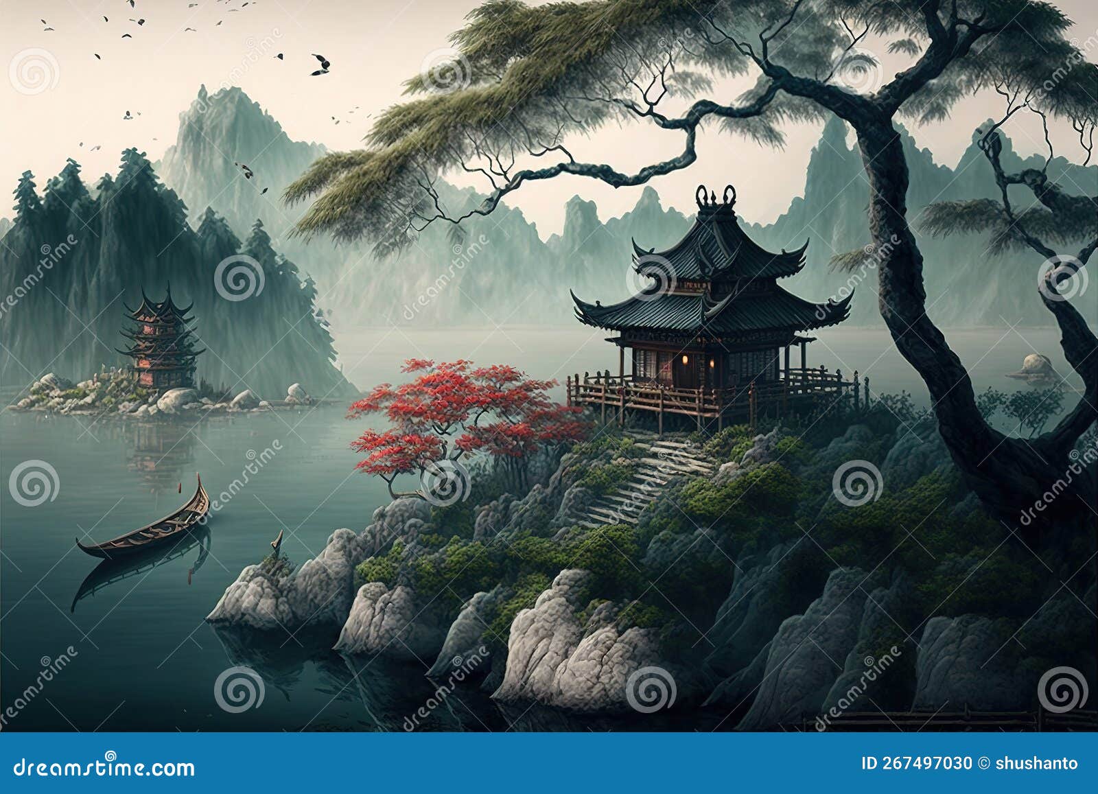 Beautiful Chinese Nature Environment Stock Illustration - Illustration ...