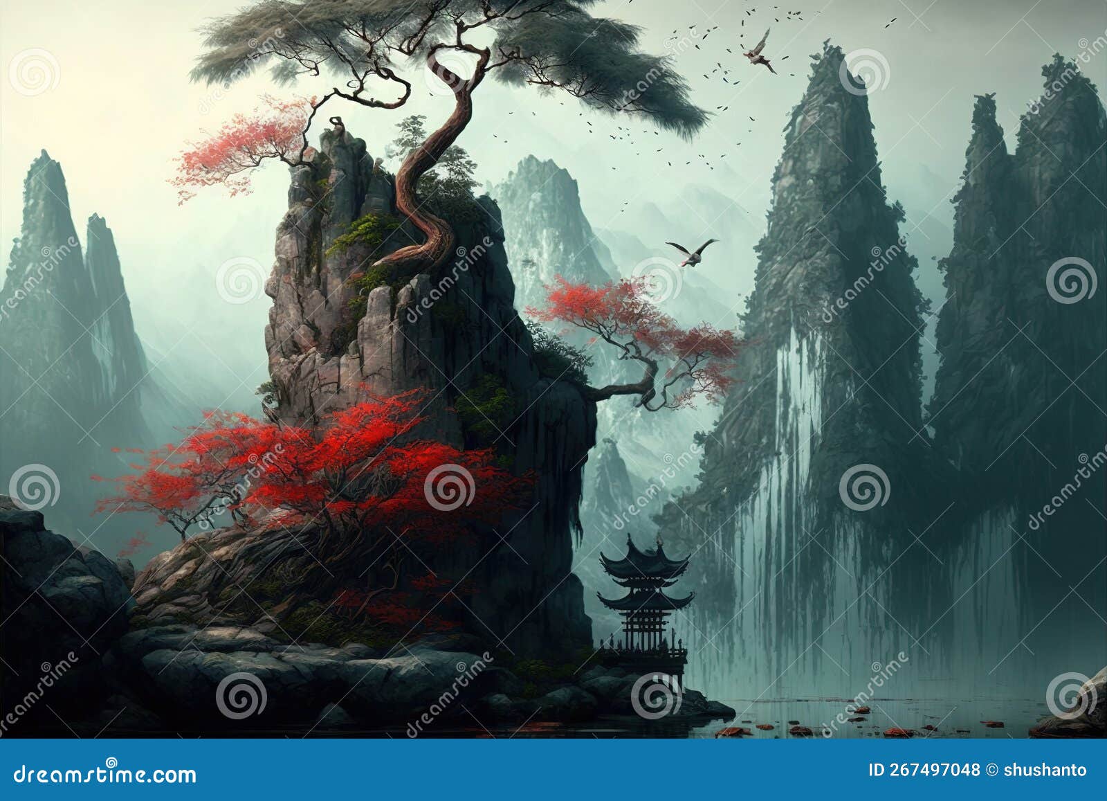 Beautiful Chinese Nature Environment Stock Illustration - Illustration ...