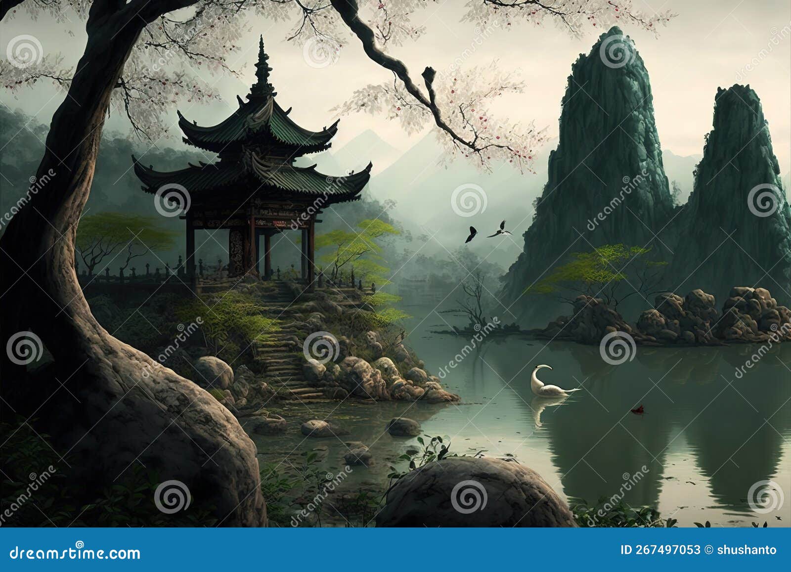 Beautiful Chinese Nature Environment Stock Illustration - Illustration ...