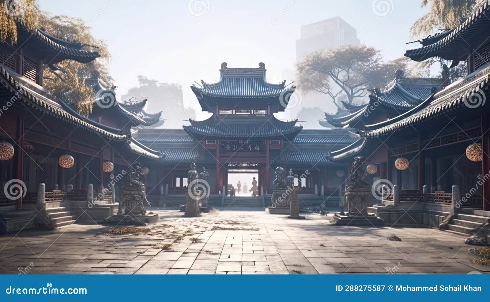 Beautiful Chinese Night Scene Inside View of Chinese Style Temple Stock ...