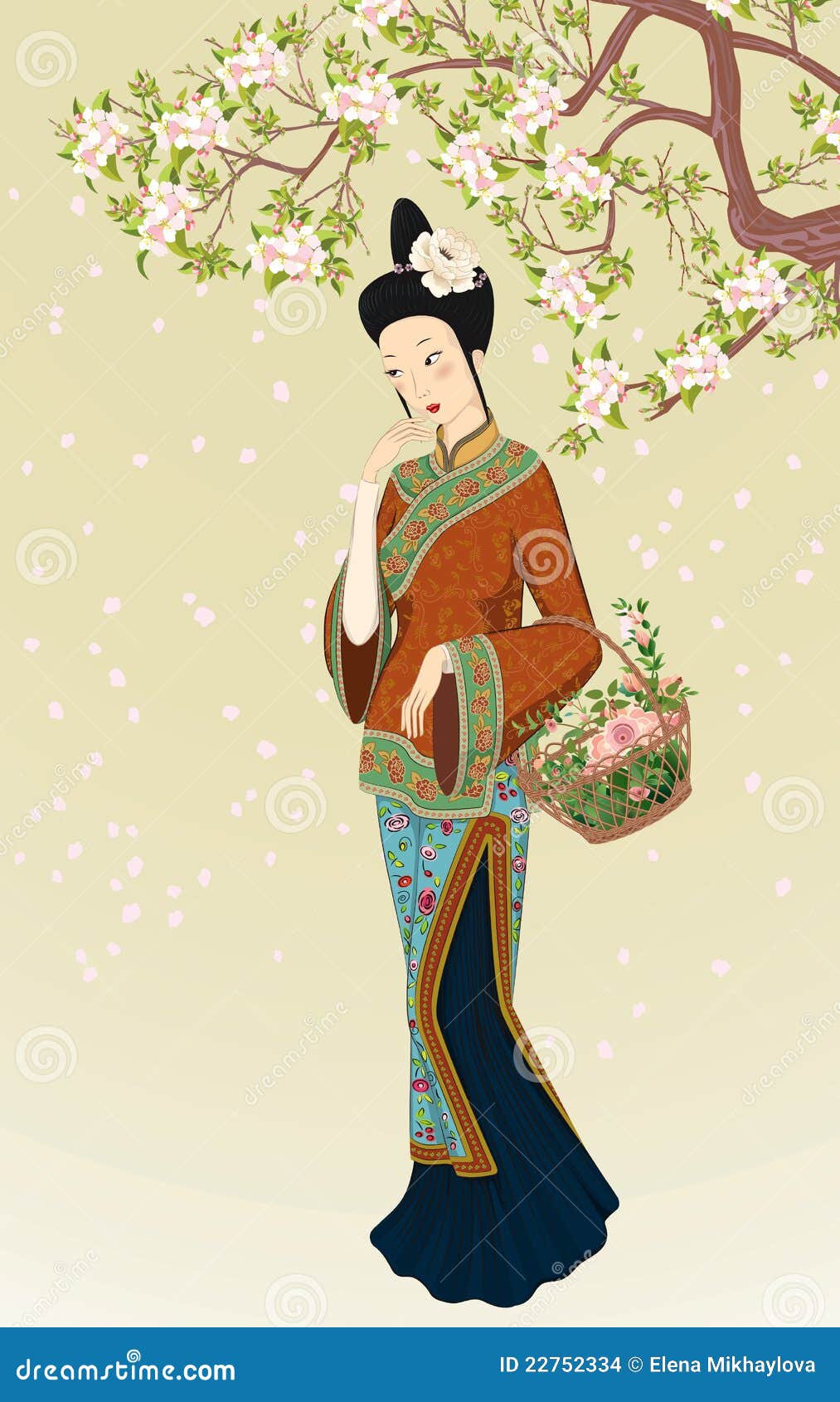 Beautiful chinese woman stock vector. Illustration of card - 22752334