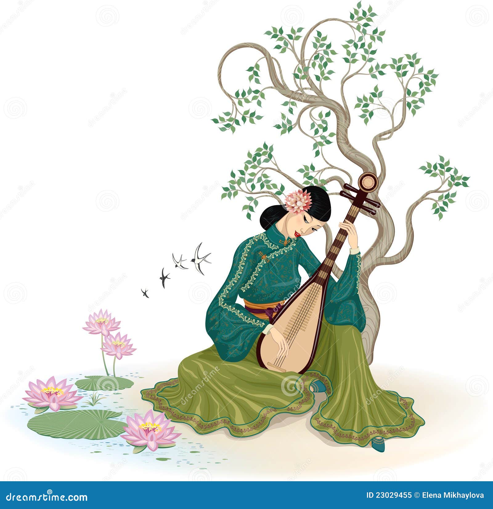 Beautiful Chinese Woman Playing the Pipa Stock Vector - Illustration of ...