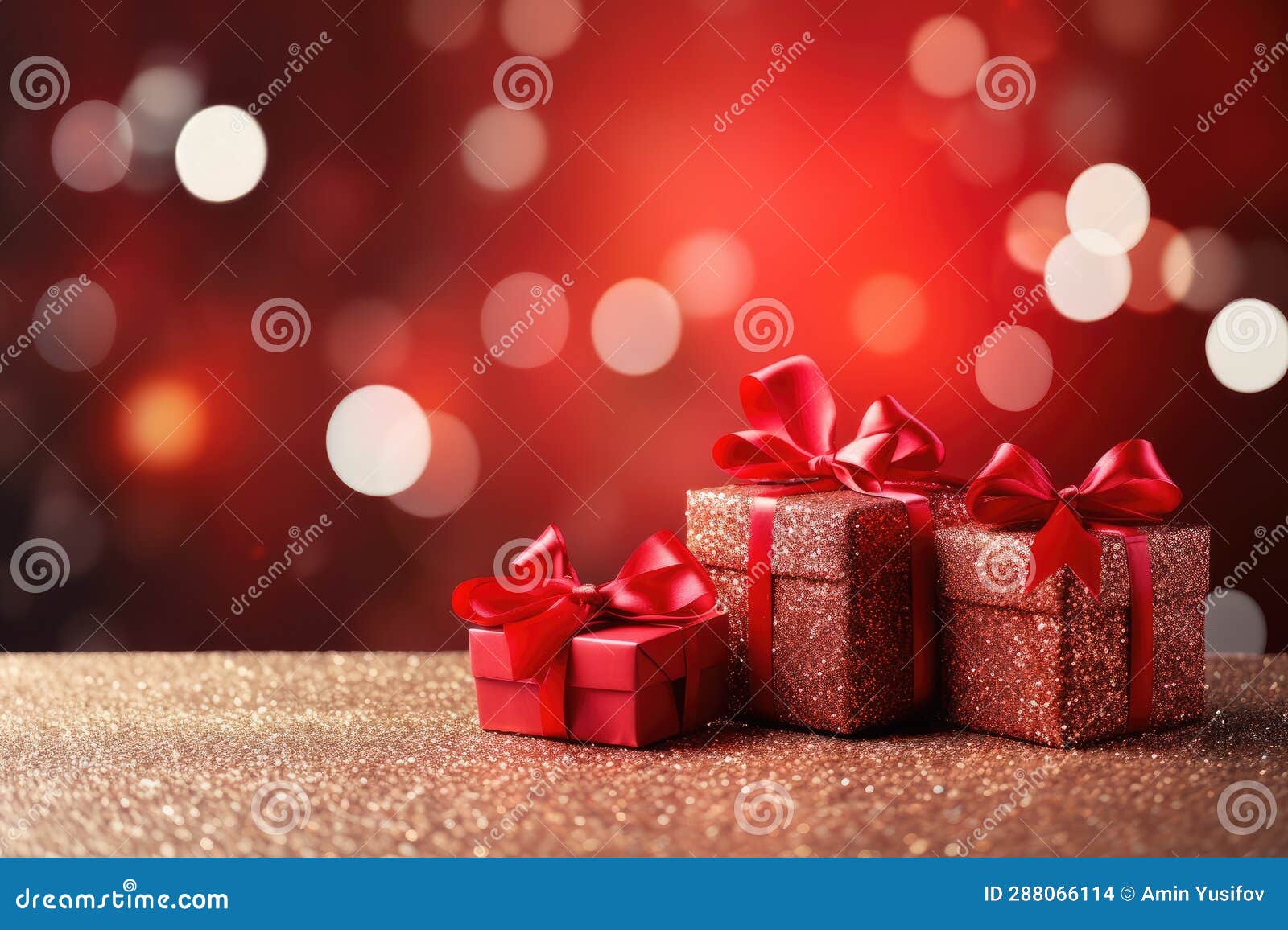 Beautiful Christmas Gift Boxes, Wrapped Present, Red Gift Box Stock ...