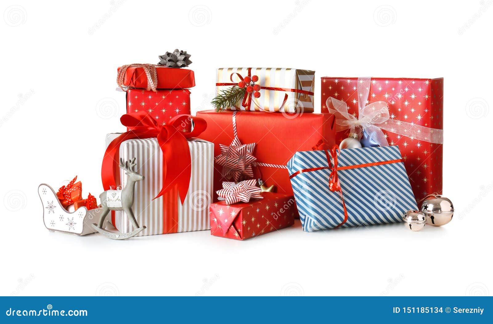 Beautiful Christmas Gifts on White Background Stock Photo - Image of ...