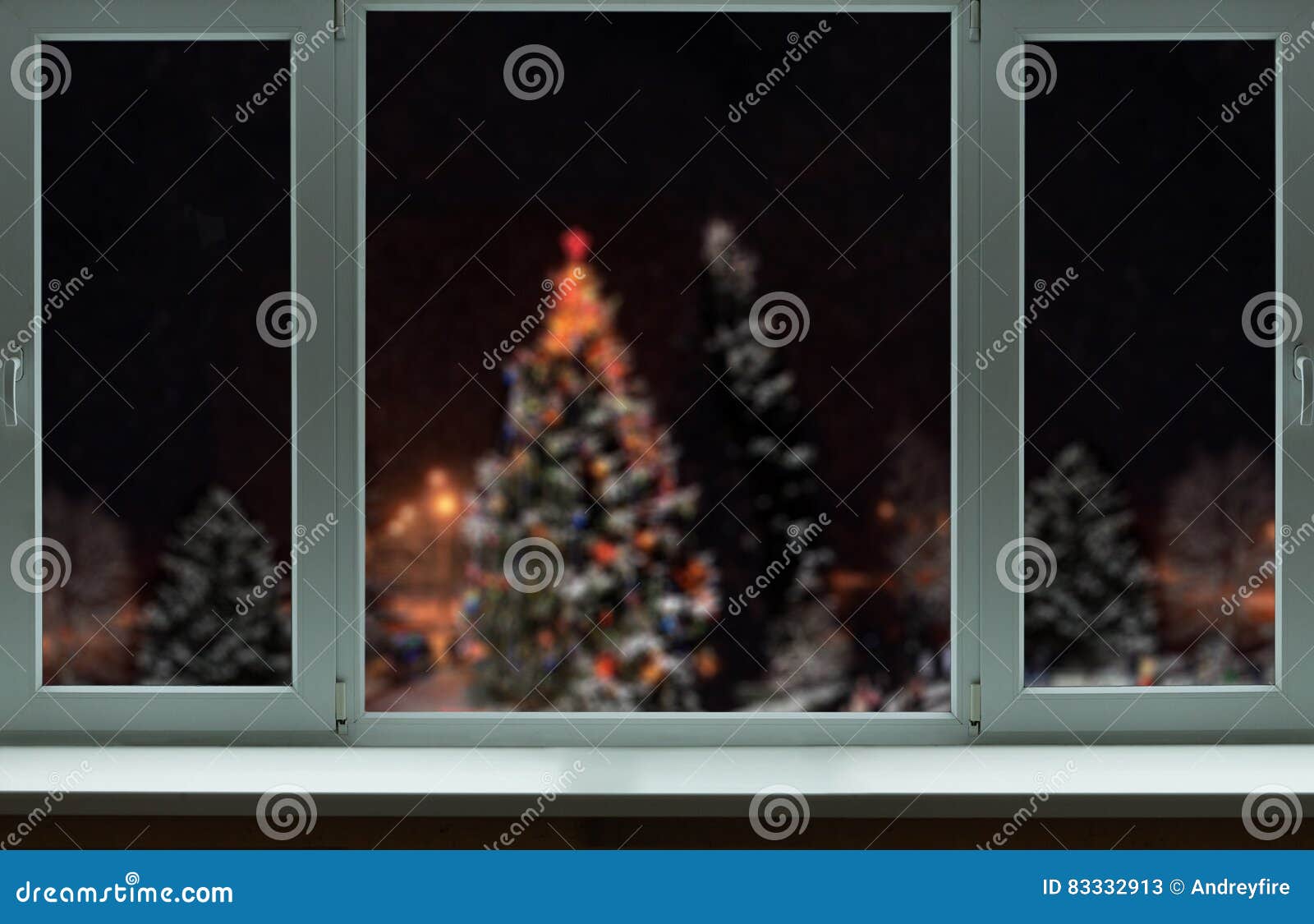 A Beautiful Christmas Scenery Outside the Window Stock Image - Image of ...