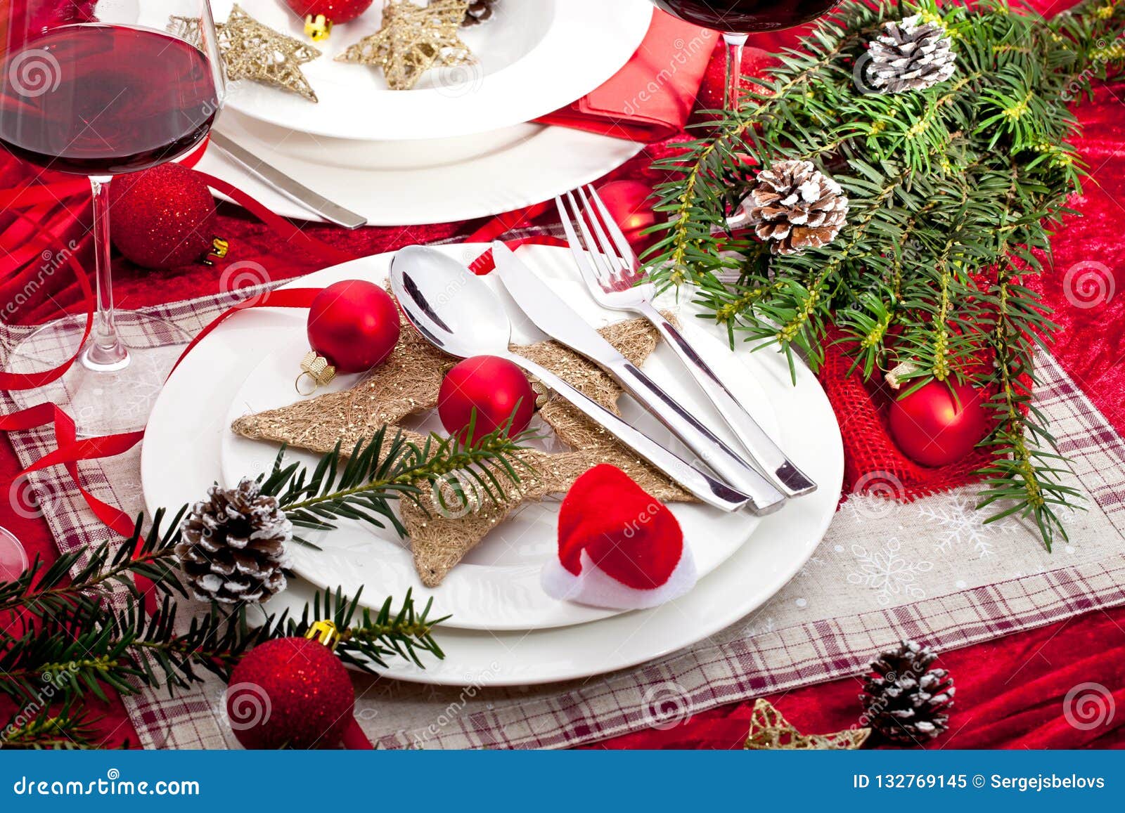 Beautiful Christmas Table Setting with Decorations,festive Table Stock ...