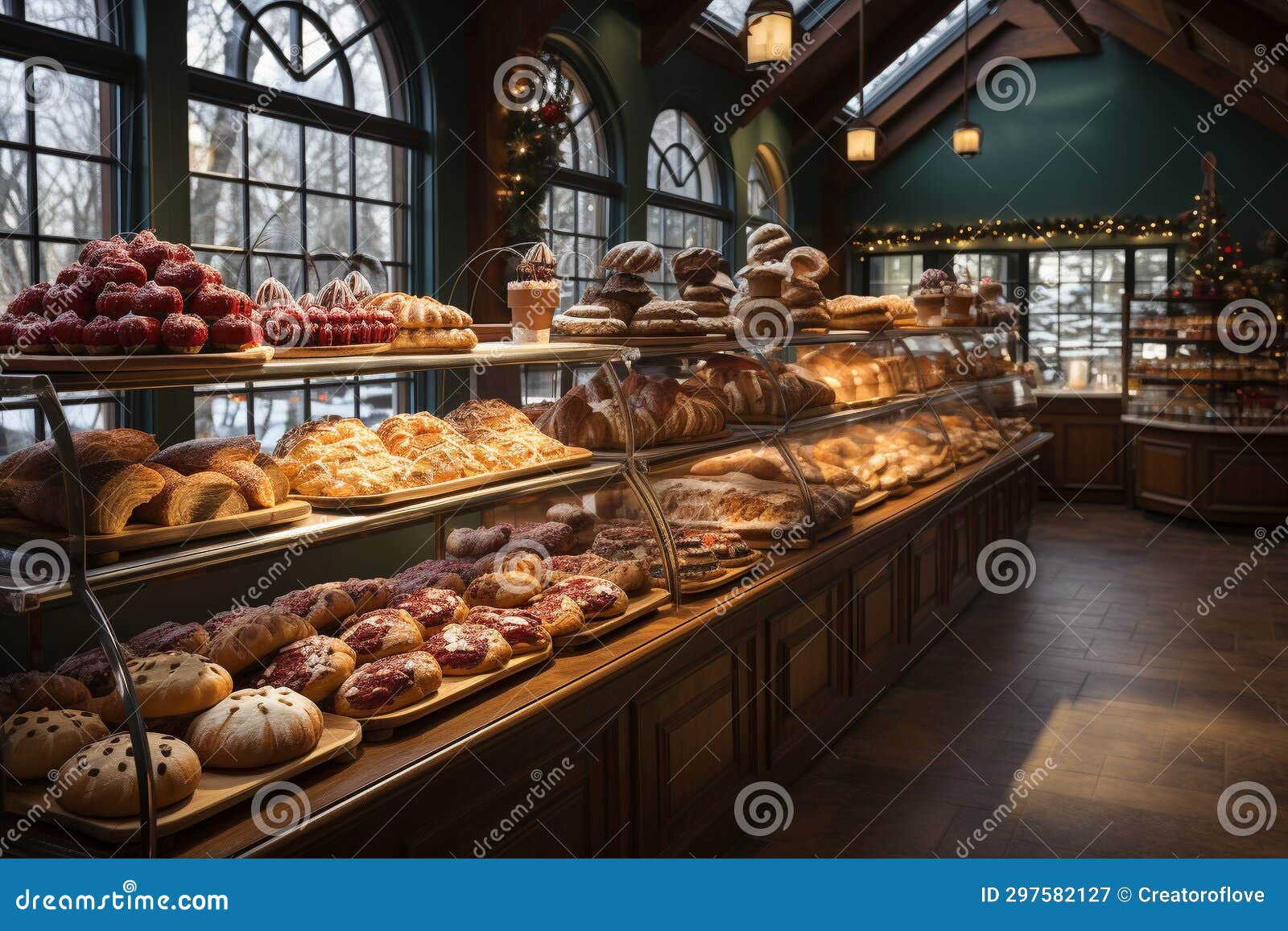 A Beautiful Christmas Themed Bakery View Stock Illustration ...