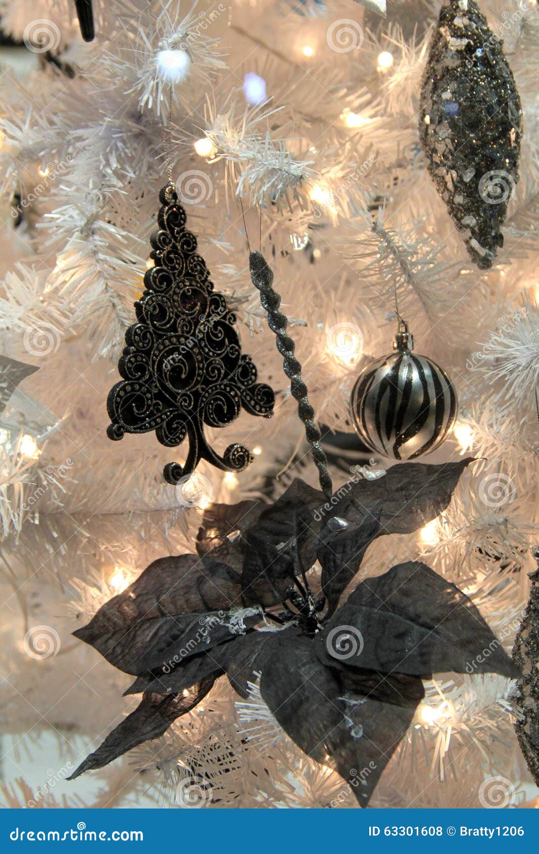 Beautiful Christmas Tree with Black Ornaments Stock Photo - Image of ...