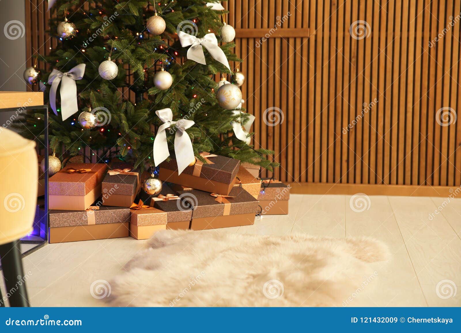 Beautiful Christmas Tree and Gift Boxes Stock Image - Image of merry ...