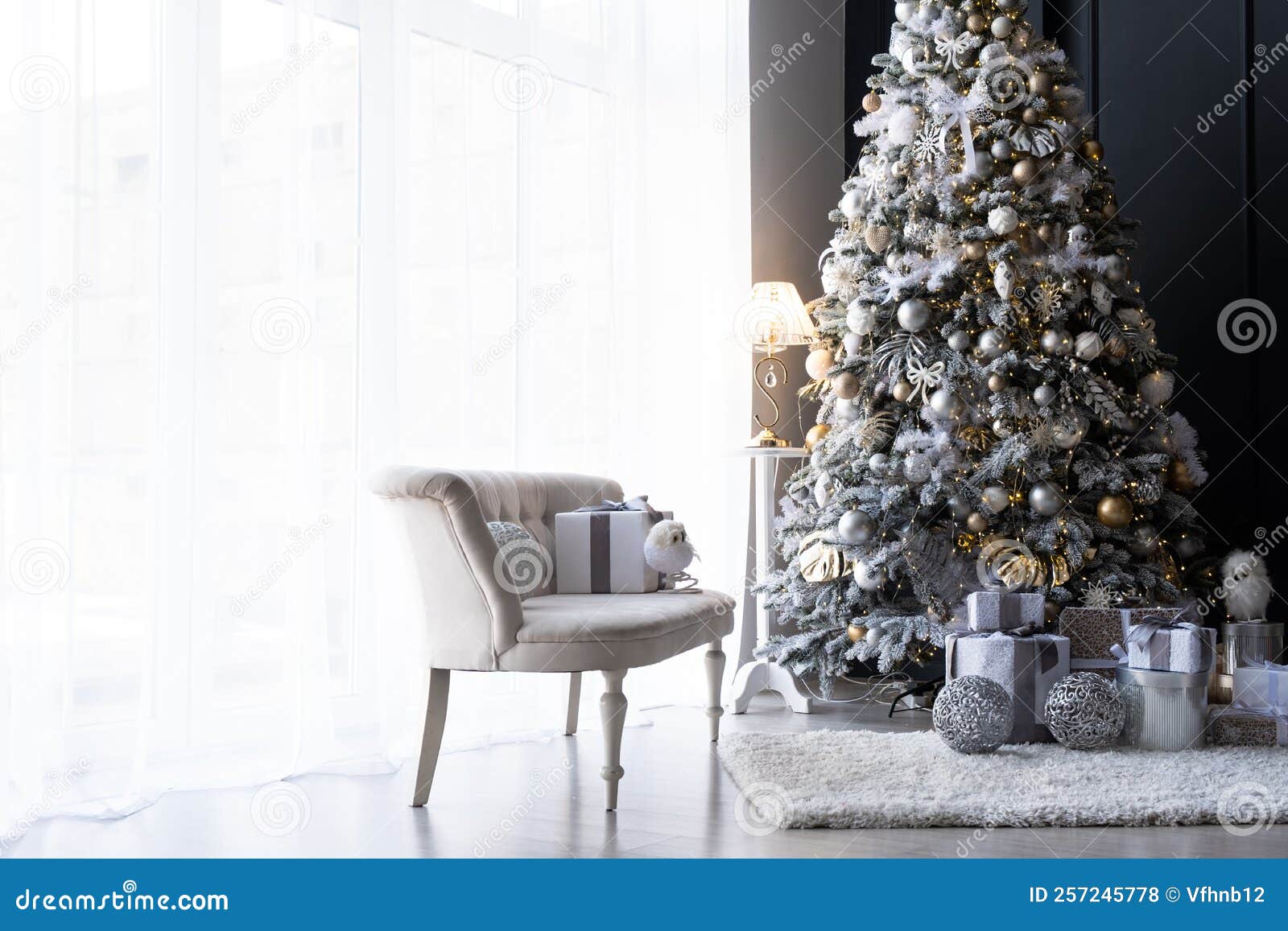 Beautiful Christmas Tree Indoors with White Space for Text Stock Photo ...