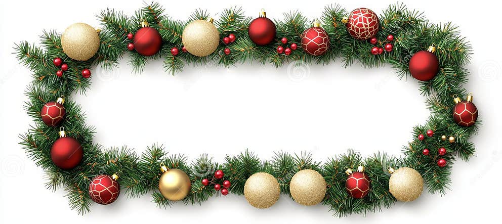 A Beautiful Christmas Wreath Rectangular Frame on a White Background ...