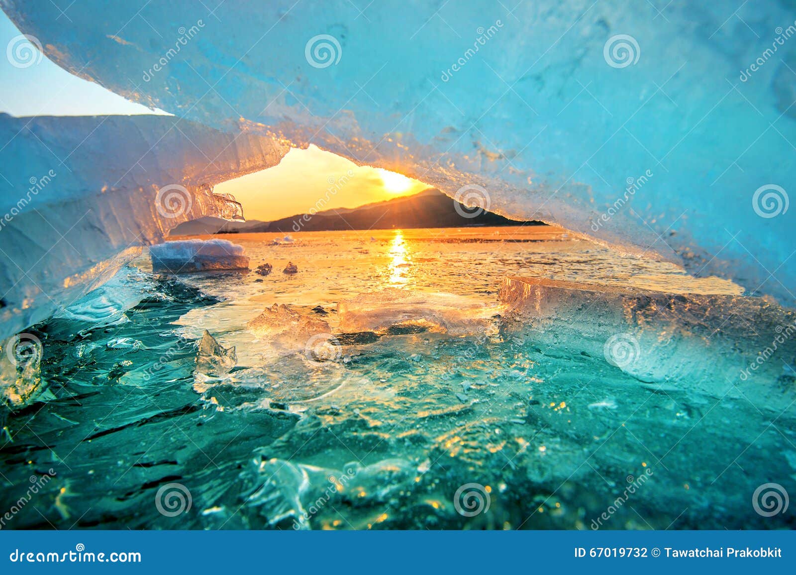 Beautiful Chunk of Ice at Sunrise in Winter. Stock Photo - Image of ...
