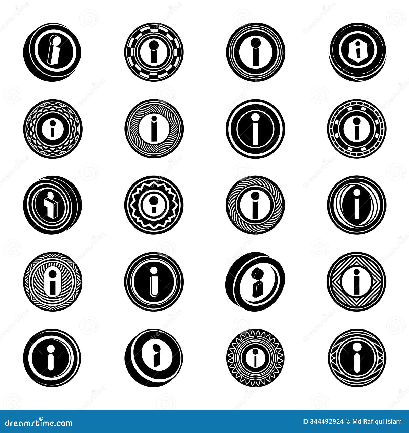 Beautiful Circle-info Icon with Linocut Style Bundle Stock Illustration ...