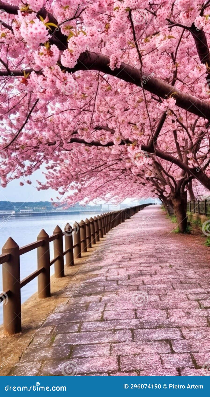 A Beautiful Circular Path in the Park Made of One Cobblestone. Cherry ...
