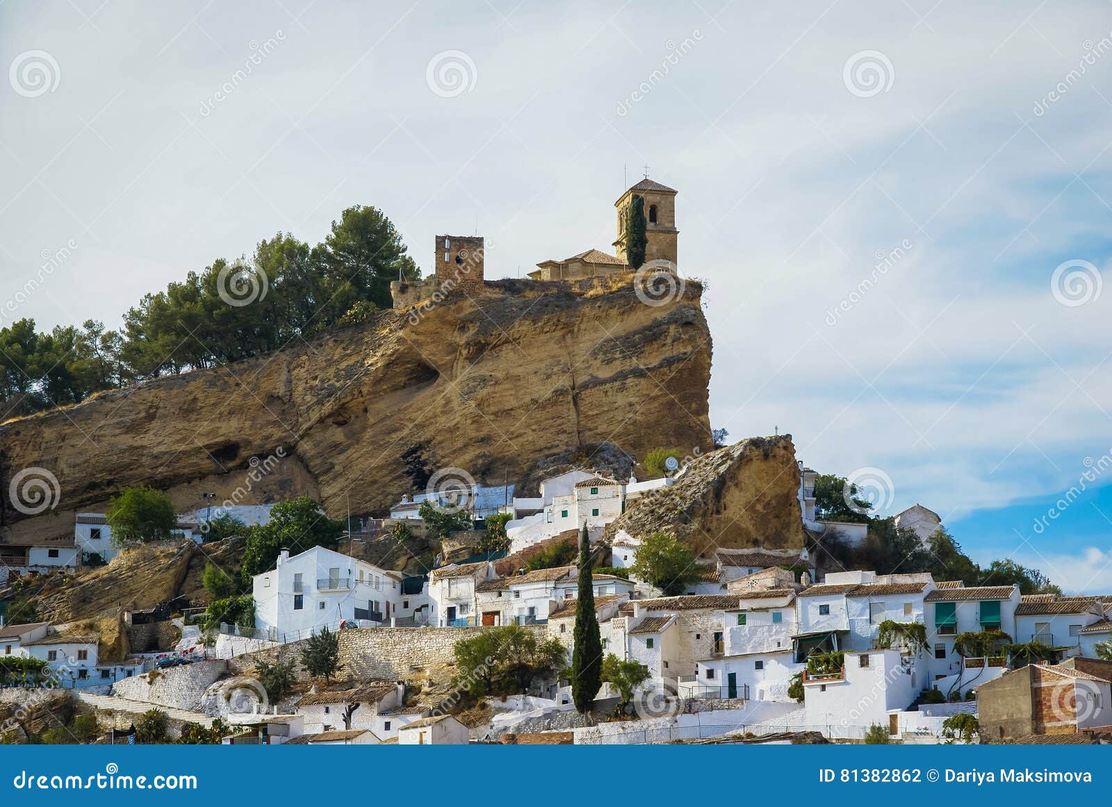 Beautiful Cityscape with Castle on Hill in Montefrio, Spain Stock Photo ...