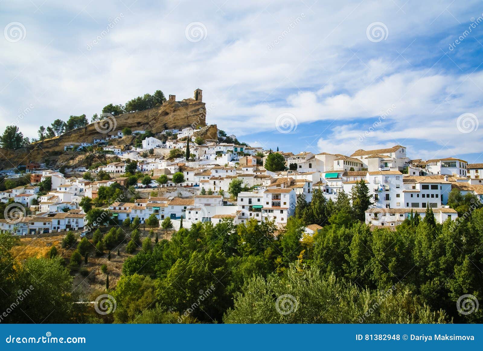 Beautiful Cityscape with Castle on Hill in Montefrio, Spain Stock Photo ...