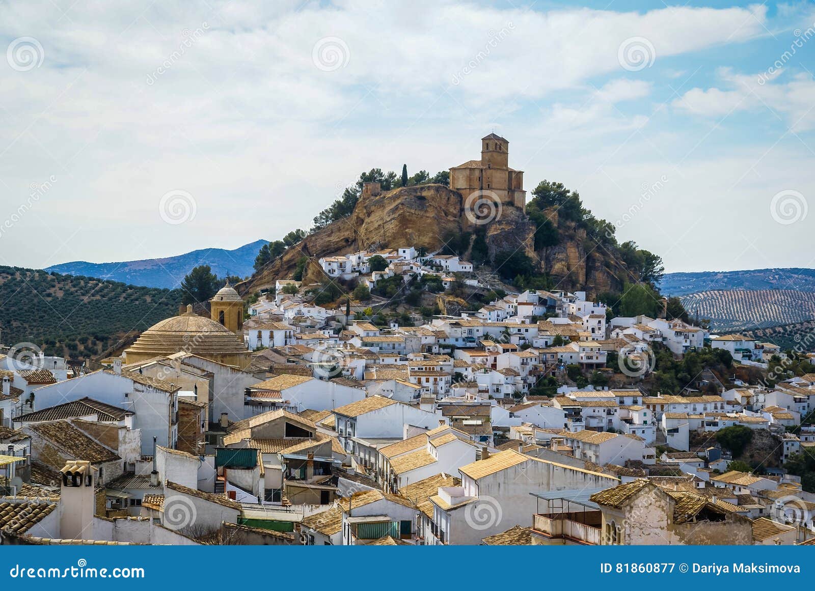 Beautiful Cityscape with Castle on Hill in Montefrio, Spain Stock Image ...