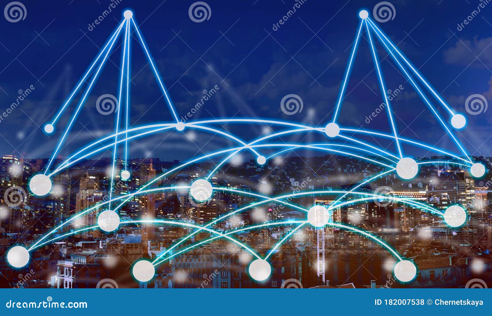 Cityscape and Network Connection Lines Stock Illustration ...