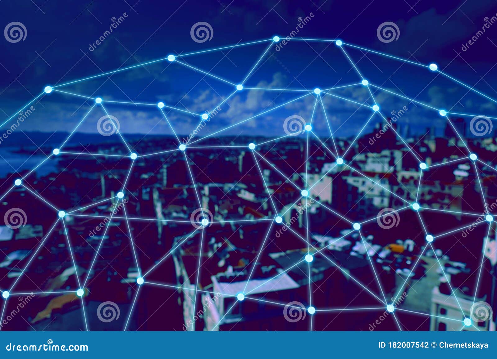 Cityscape and Network Connection Lines Stock Illustration ...