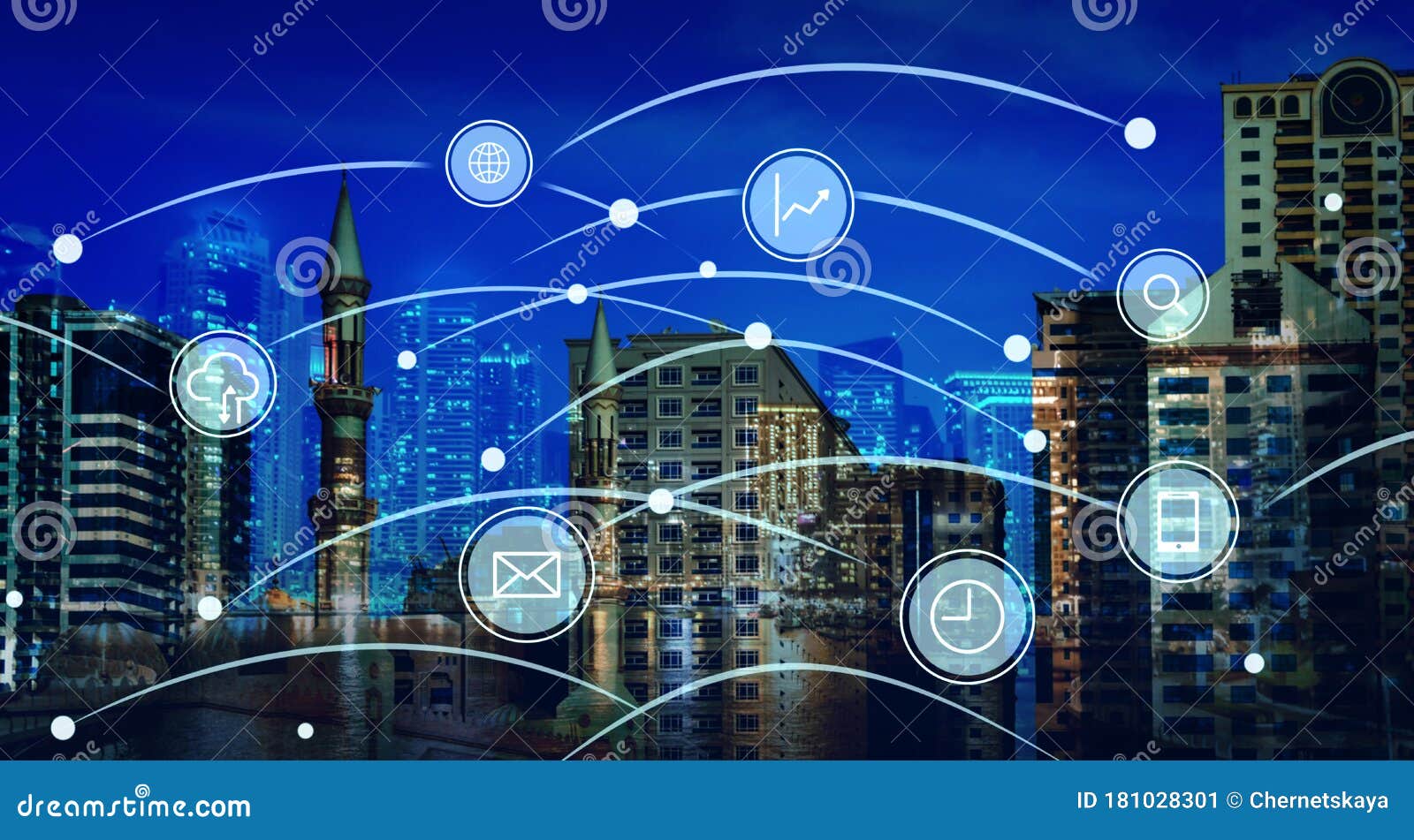 Cityscape and Network Connection Lines Stock Illustration ... Cityscape and Network Connection Lines Stock Illustration ...