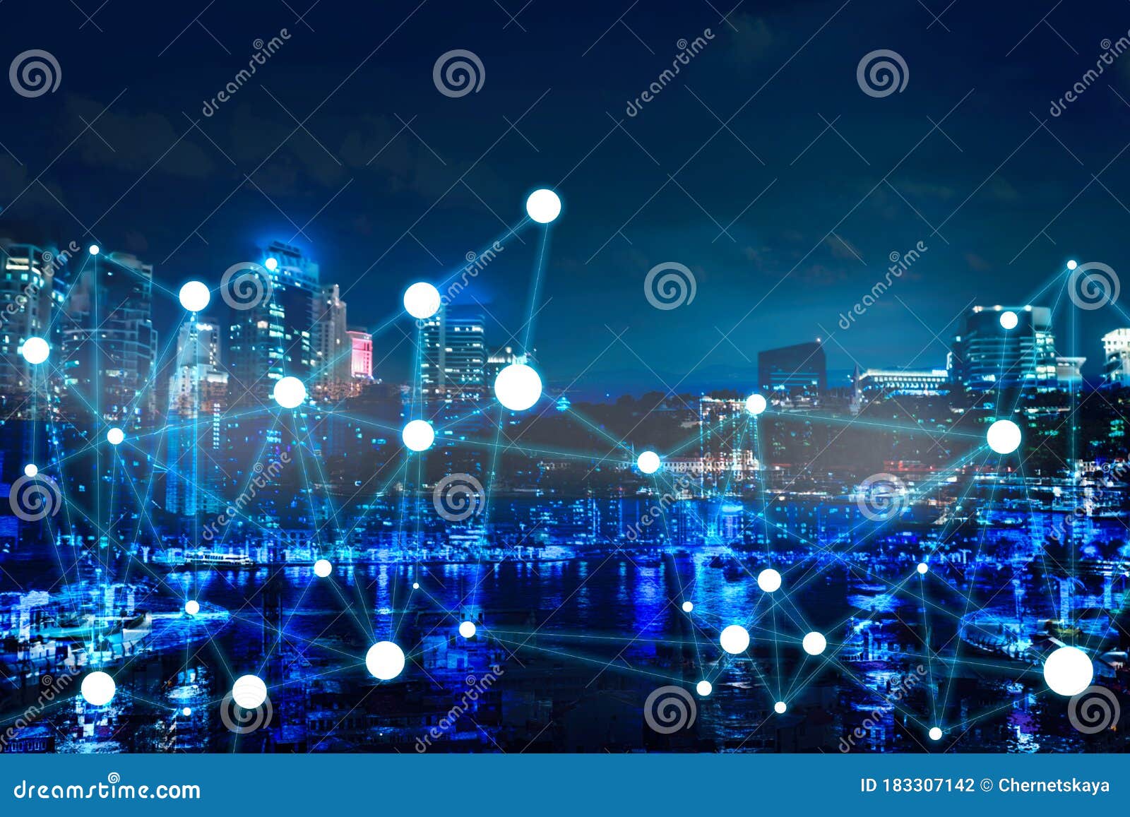 Cityscape and Network Connection Lines Stock Photo - Image of ...