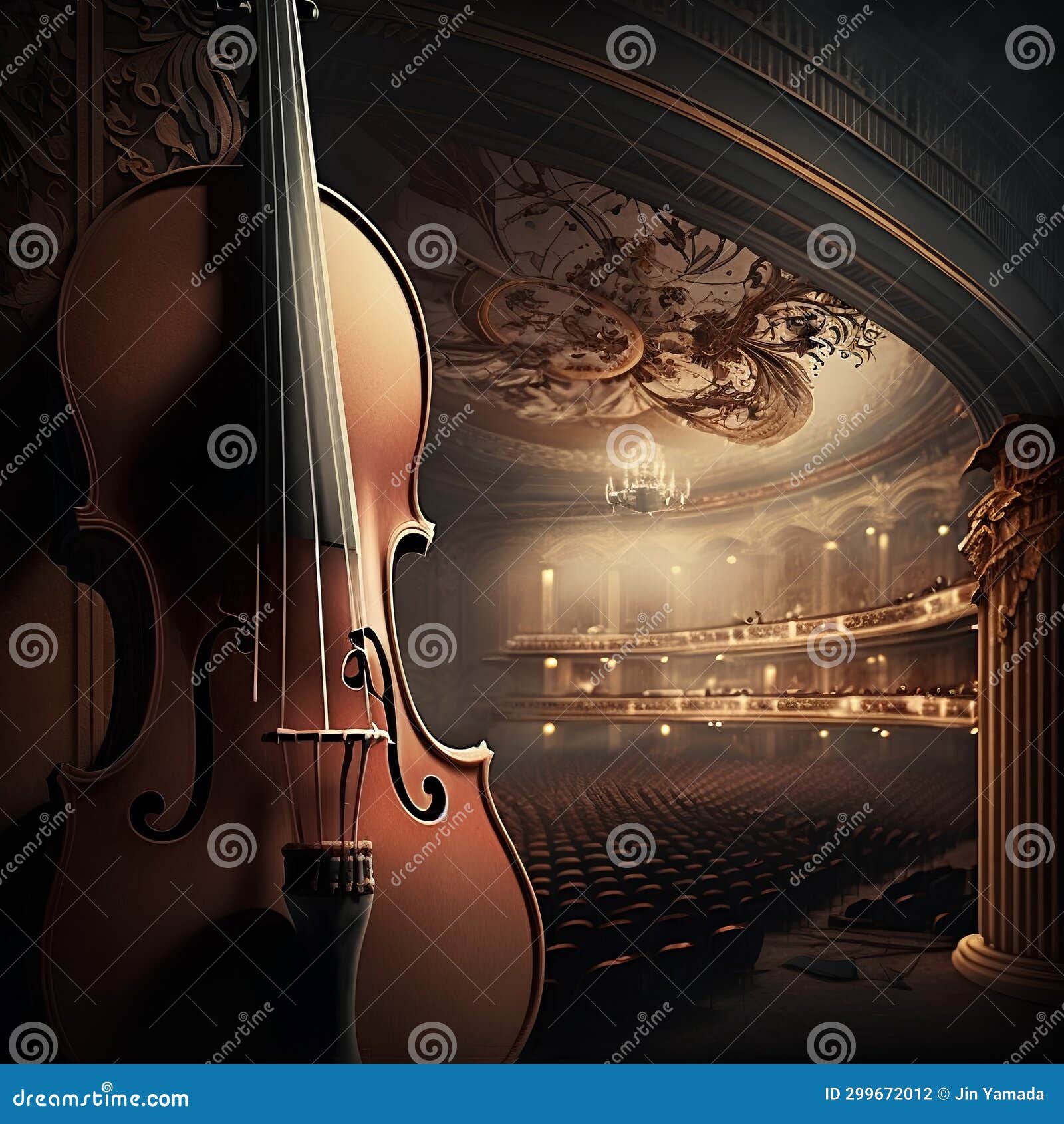 Beautiful Classical Violin in the Interior of the Theater, 3d Render ...