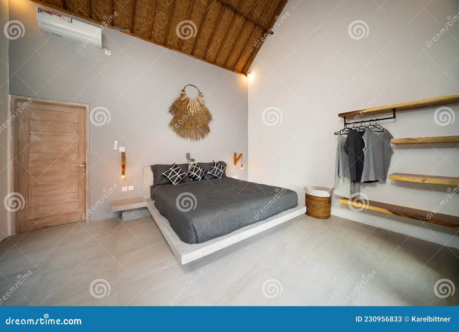 Beautiful Clean and Modern Bedroom with Empty Wall To Add Some Text ...