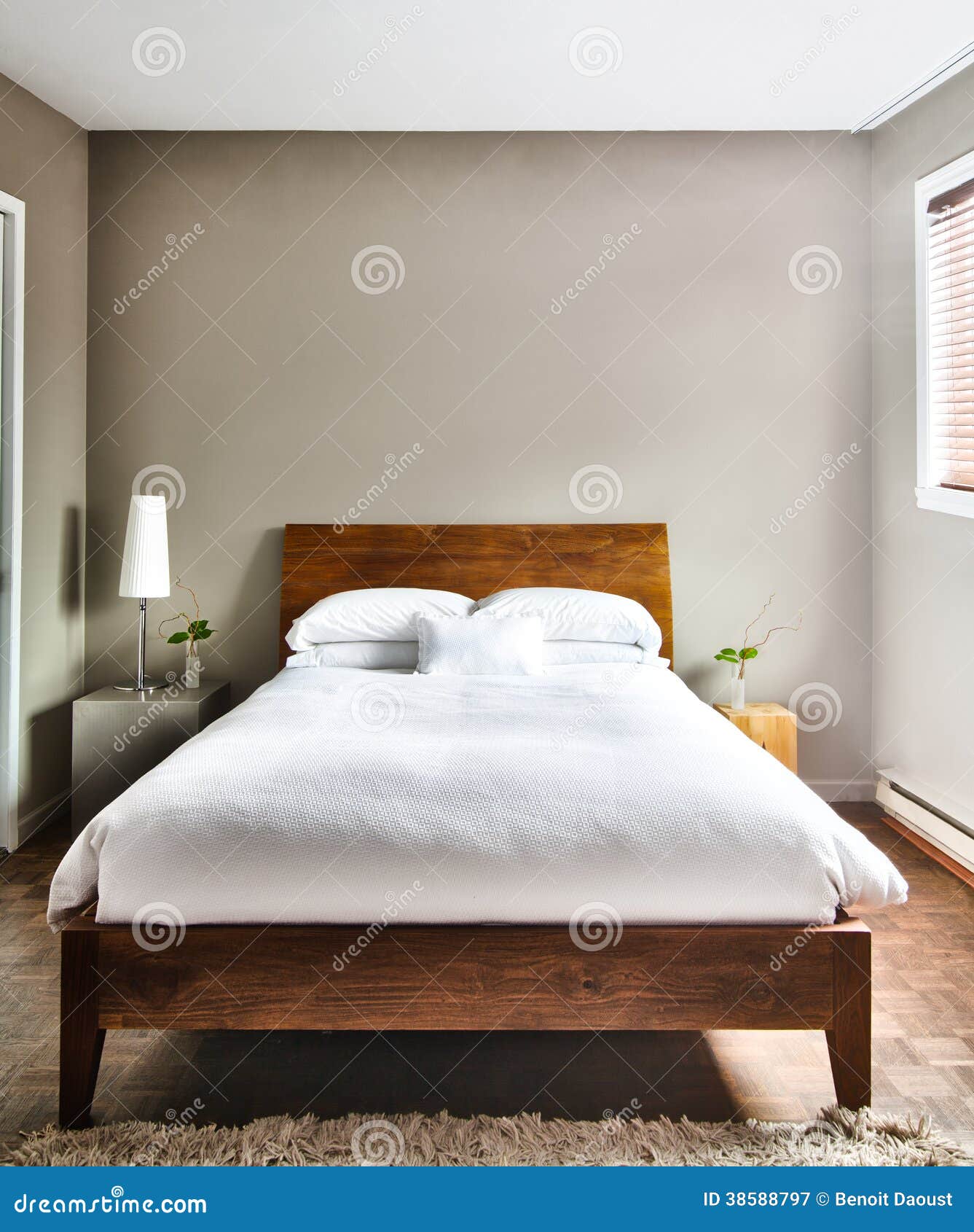 Beautiful Clean and Modern Bedroom Stock Image - Image of copyspace ...