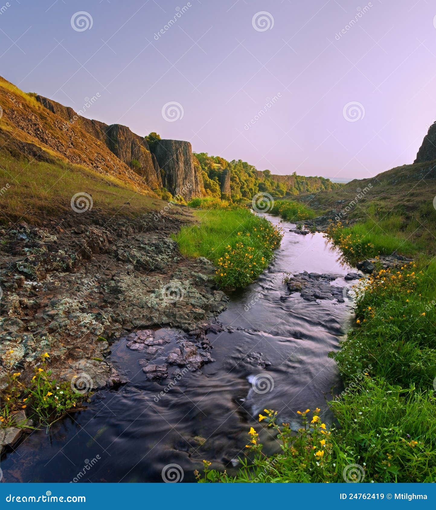 Beautiful Cliffs and Stream at Sunset Stock Image - Image of evening ...