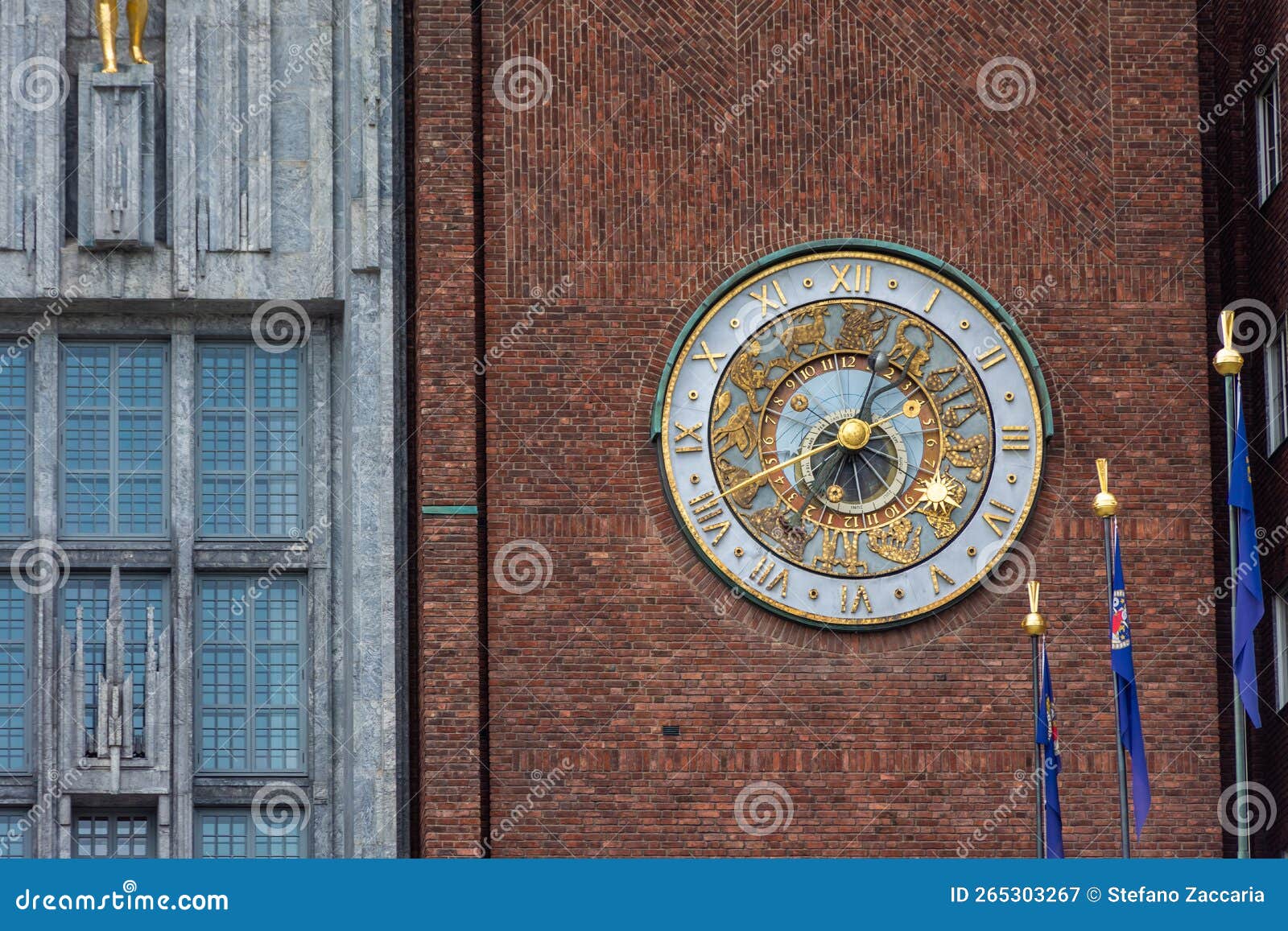 Beautiful Clock on the External Wall of the Oslo Town Hall, Norway ...