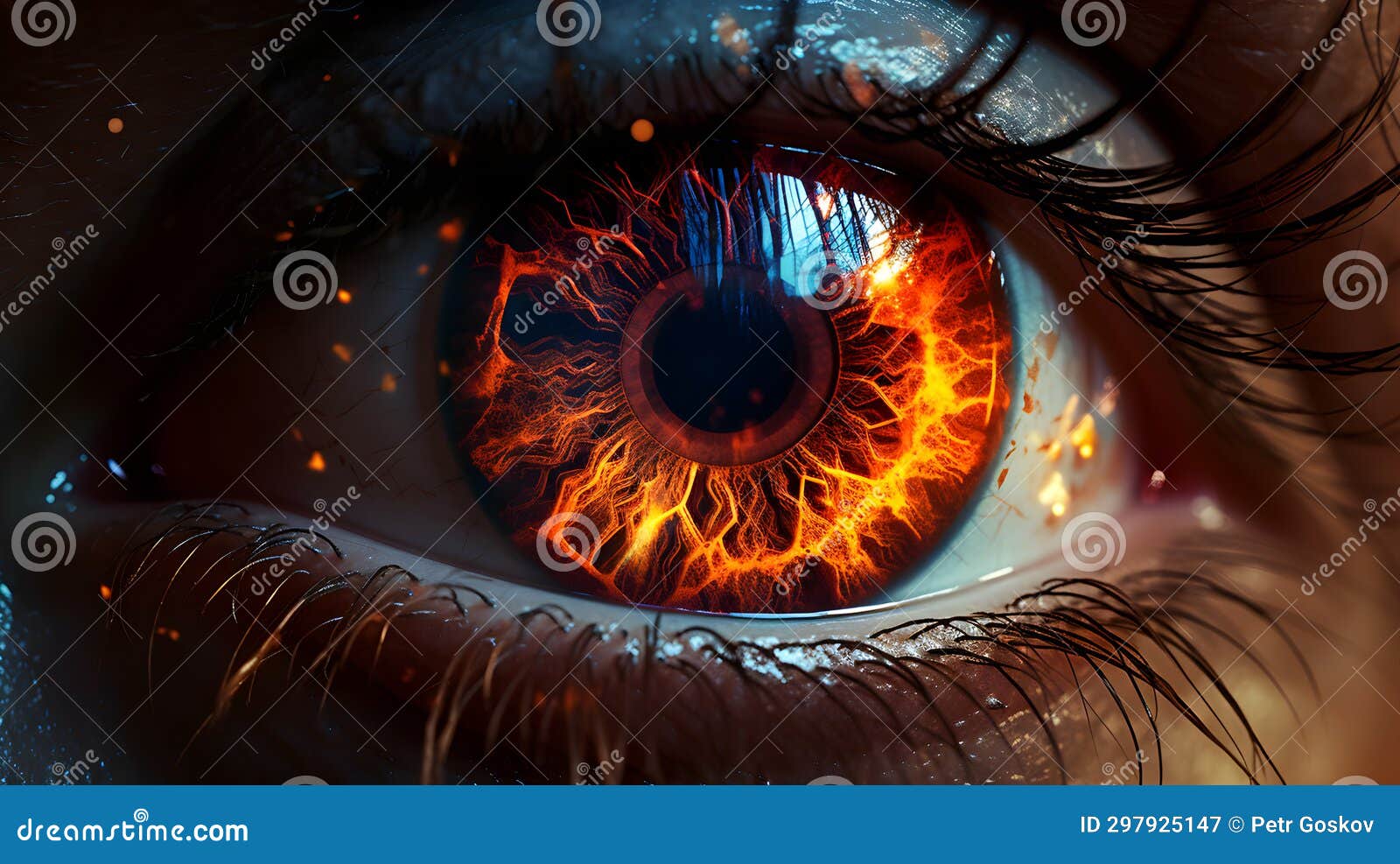 Human Eye with Reflections of Fire Stock Image - Image of woman ...
