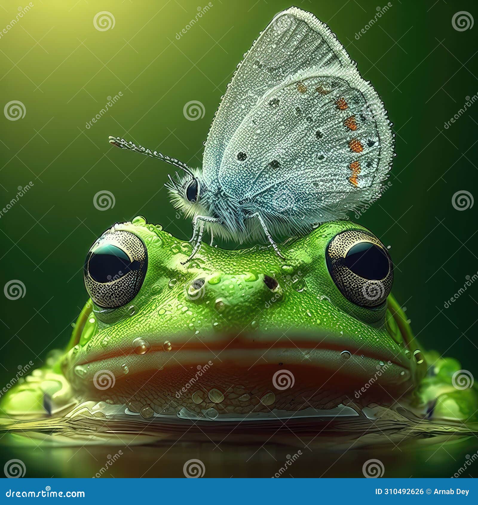 A Beautiful Close-up Portrait of Frog and Butterfly. Stock Illustration ...