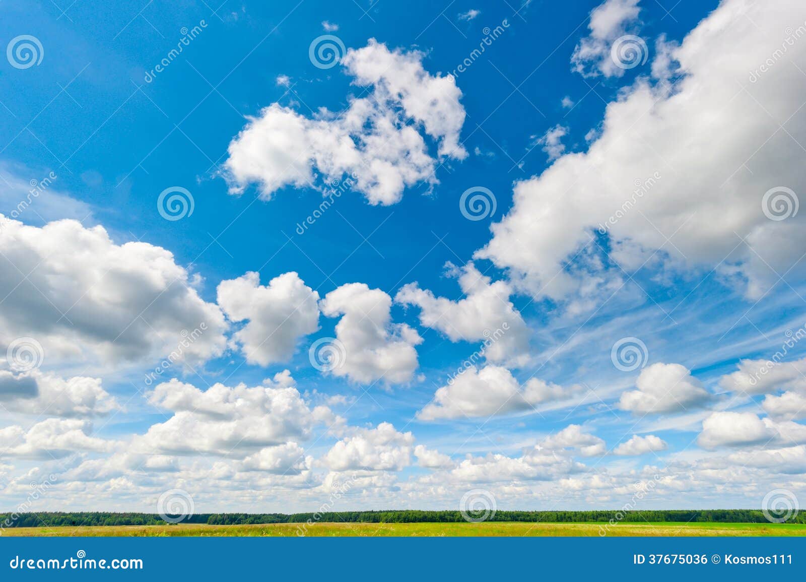 Beautiful Clouds and Blue Sky Over Field and Fores Stock Photo - Image ...