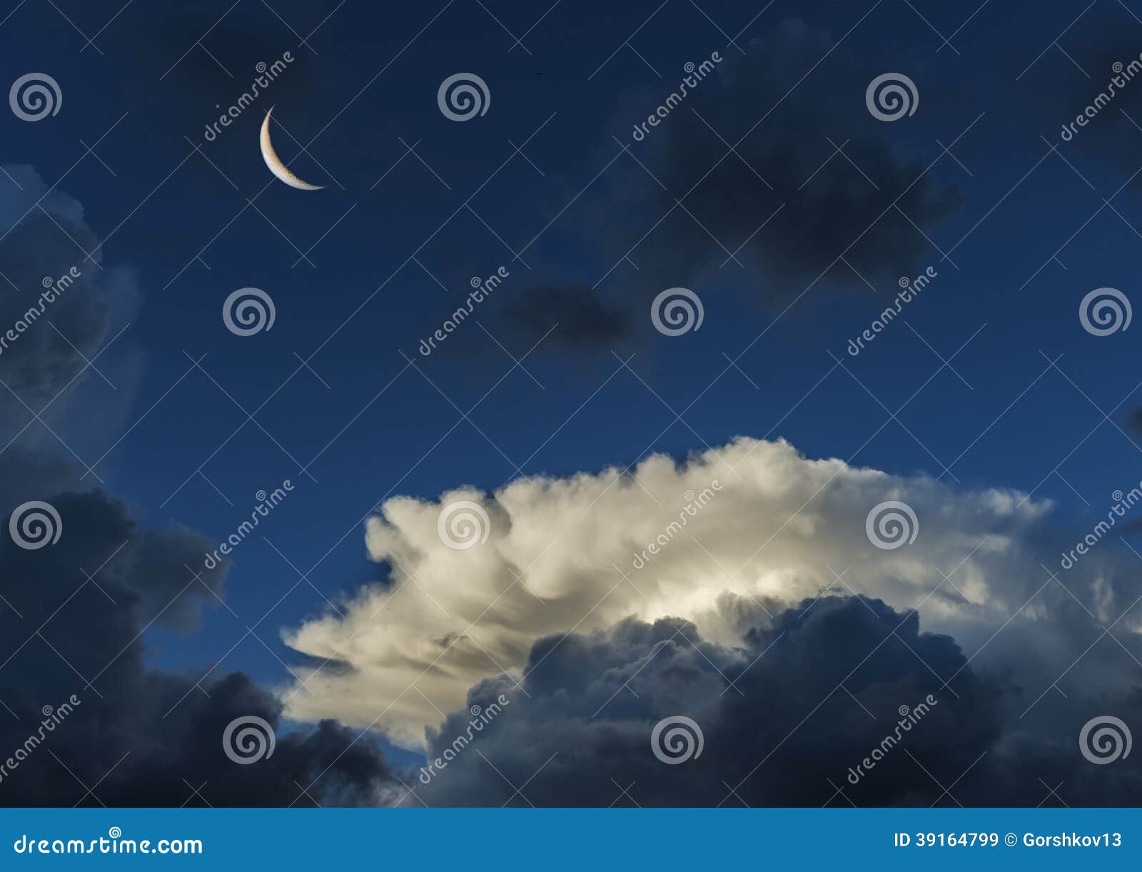 Beautiful Clouds and Crescent Moon Stock Image - Image of dream, light ...