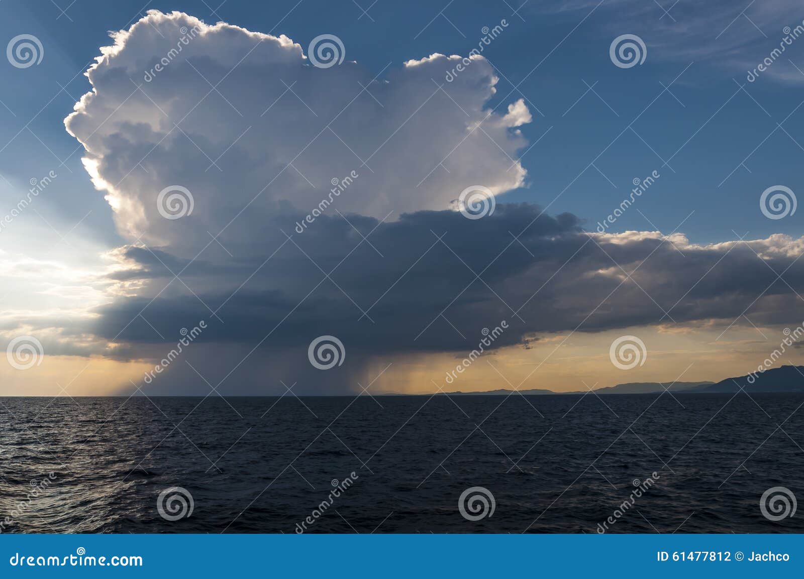Beautiful Clouds and Rain on the Sea Stock Photo - Image of aegean ...