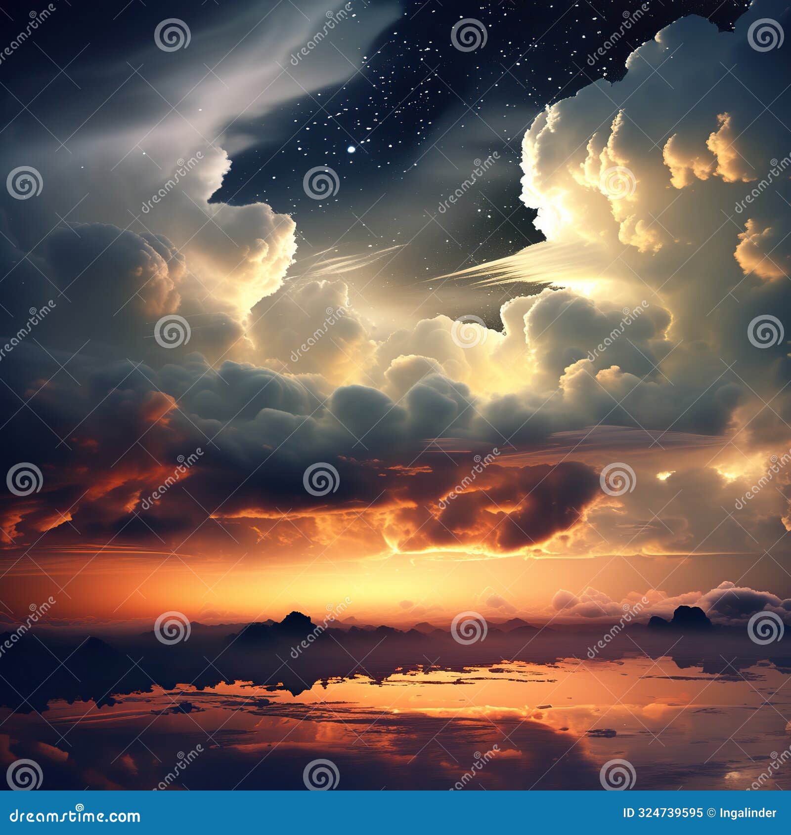Fantasy Sky with Clouds and Stars. Stock Illustration - Illustration of cloudscape, evening ...