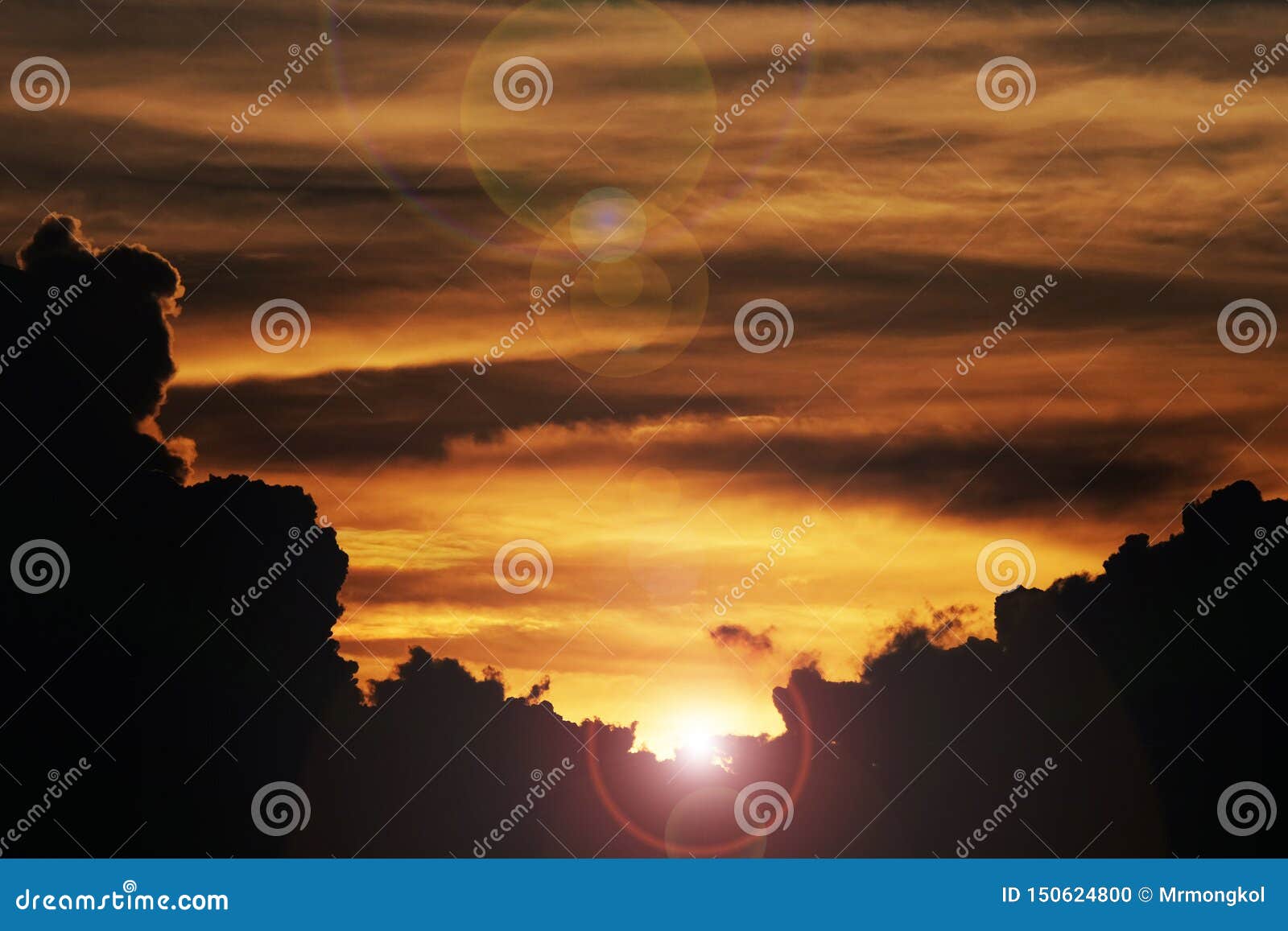 Beautiful Cloudy Sunset Sky with Lens Flare Filter Stock Photo - Image ...
