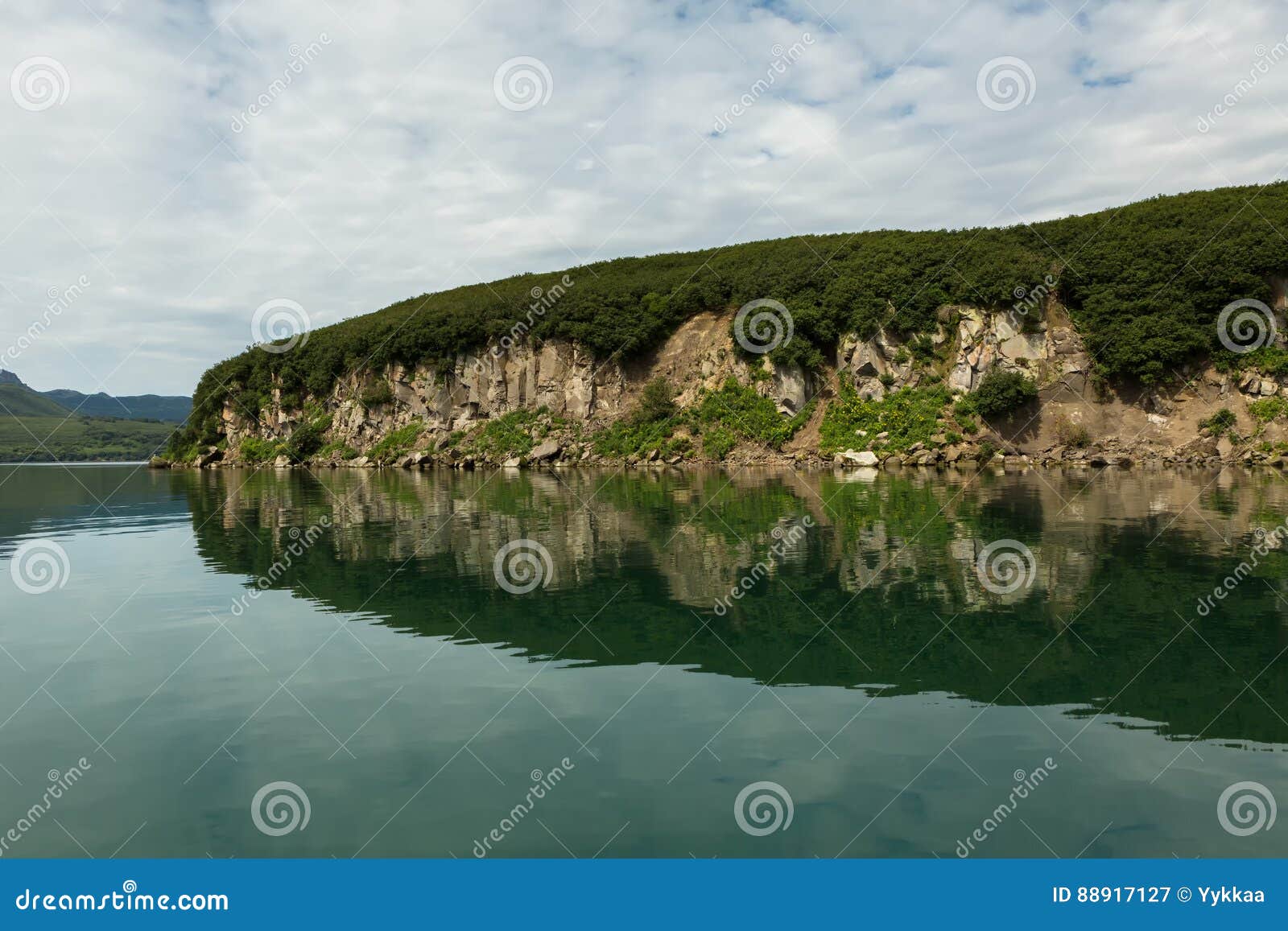 Beautiful Coast of Kurile Lake is Reflected in the Water. Stock Image ...
