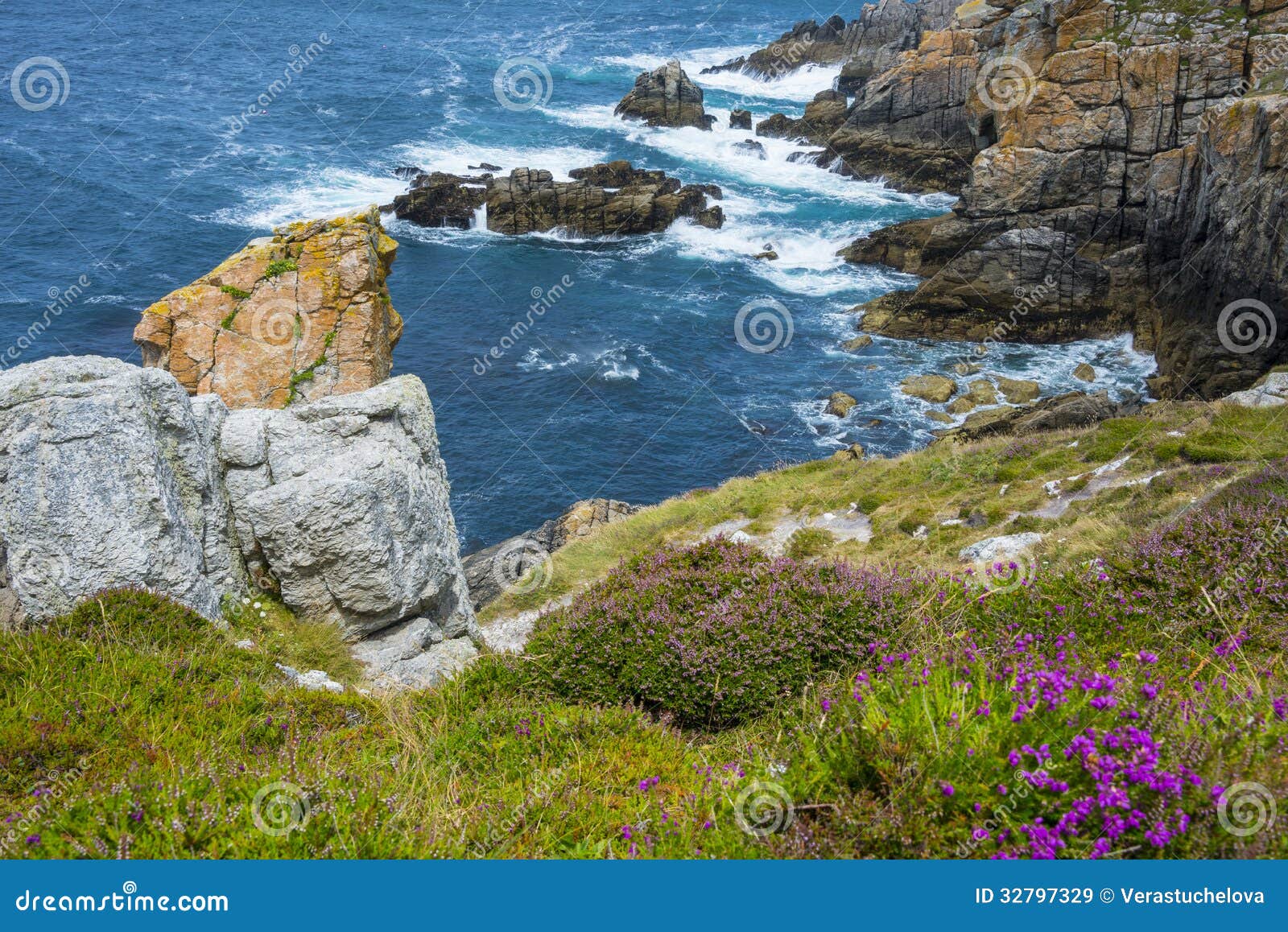 Beautiful Coastal Cliffs in Brittany Stock Image - Image of blue, heath ...