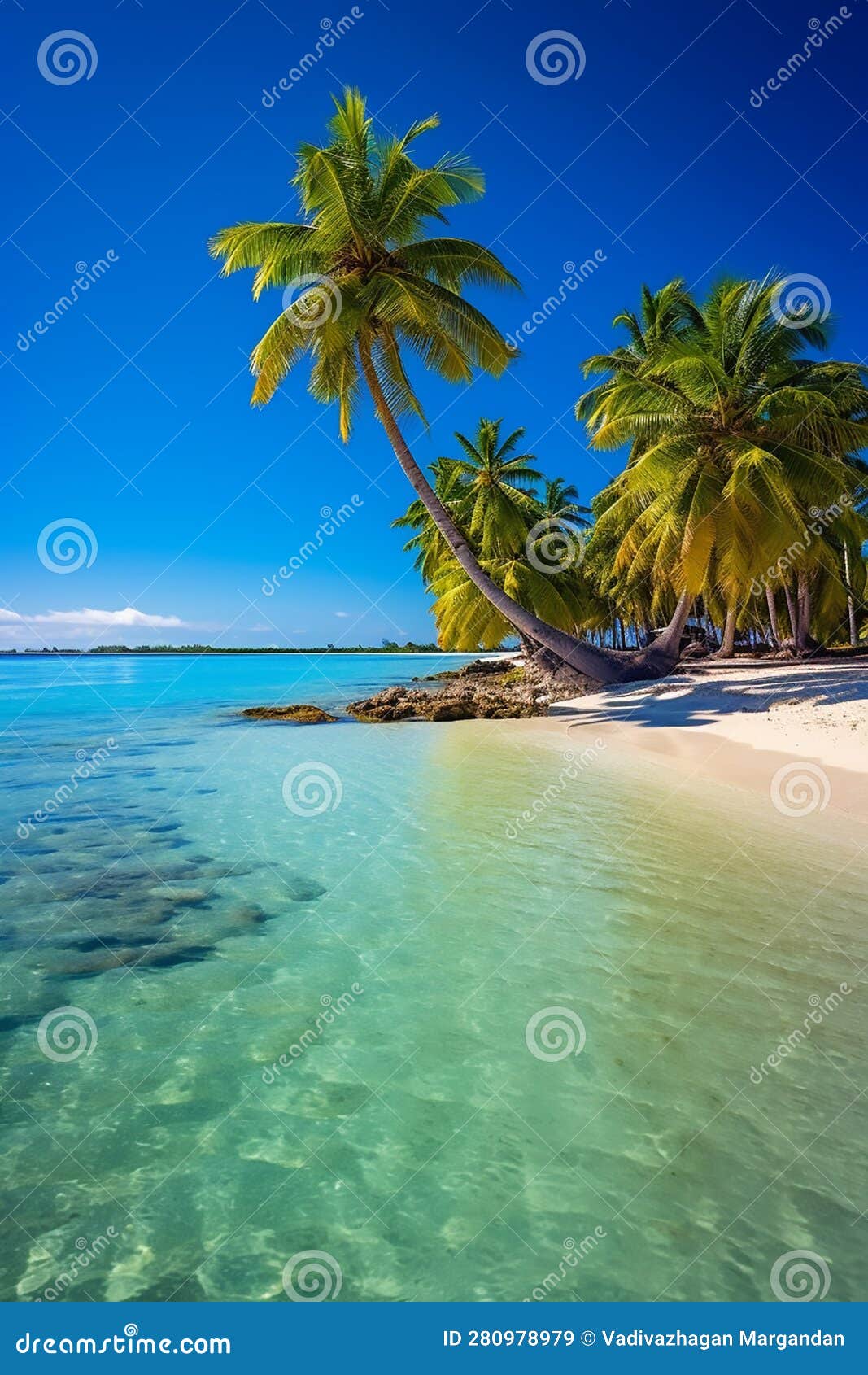 Beach with coconut palm stock illustration. Illustration of tree ...