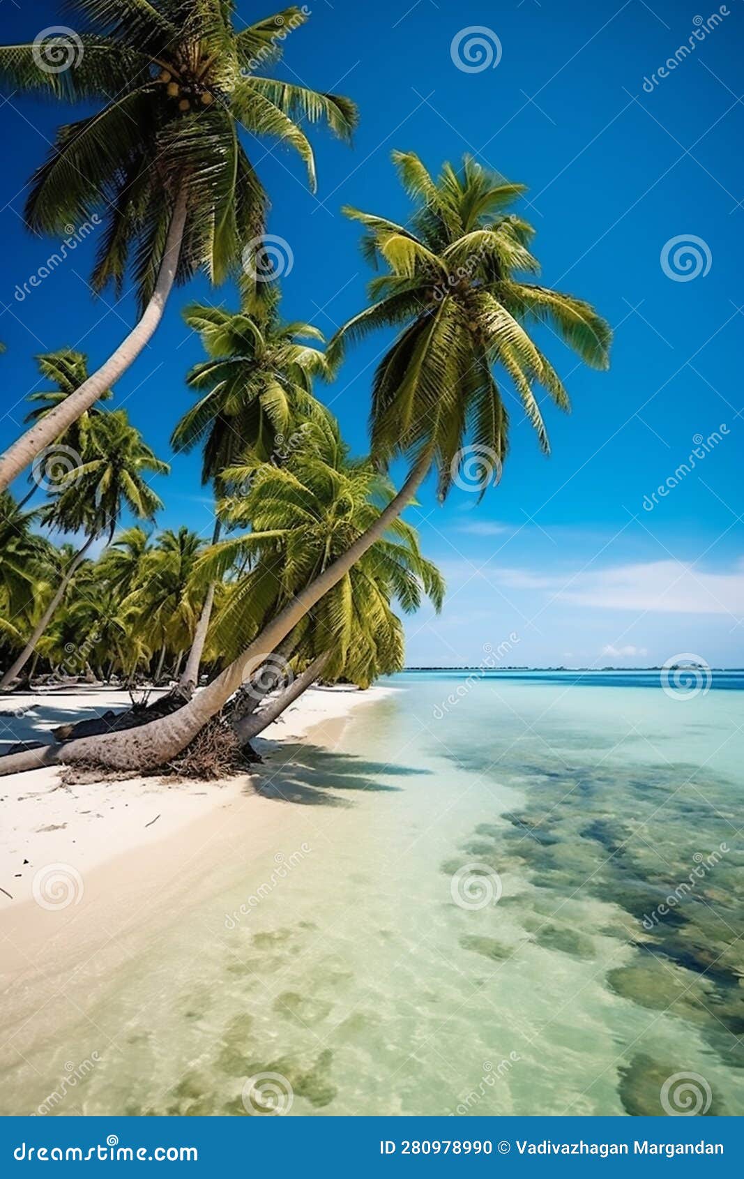 Beach with coconut palm stock illustration. Illustration of beach ...
