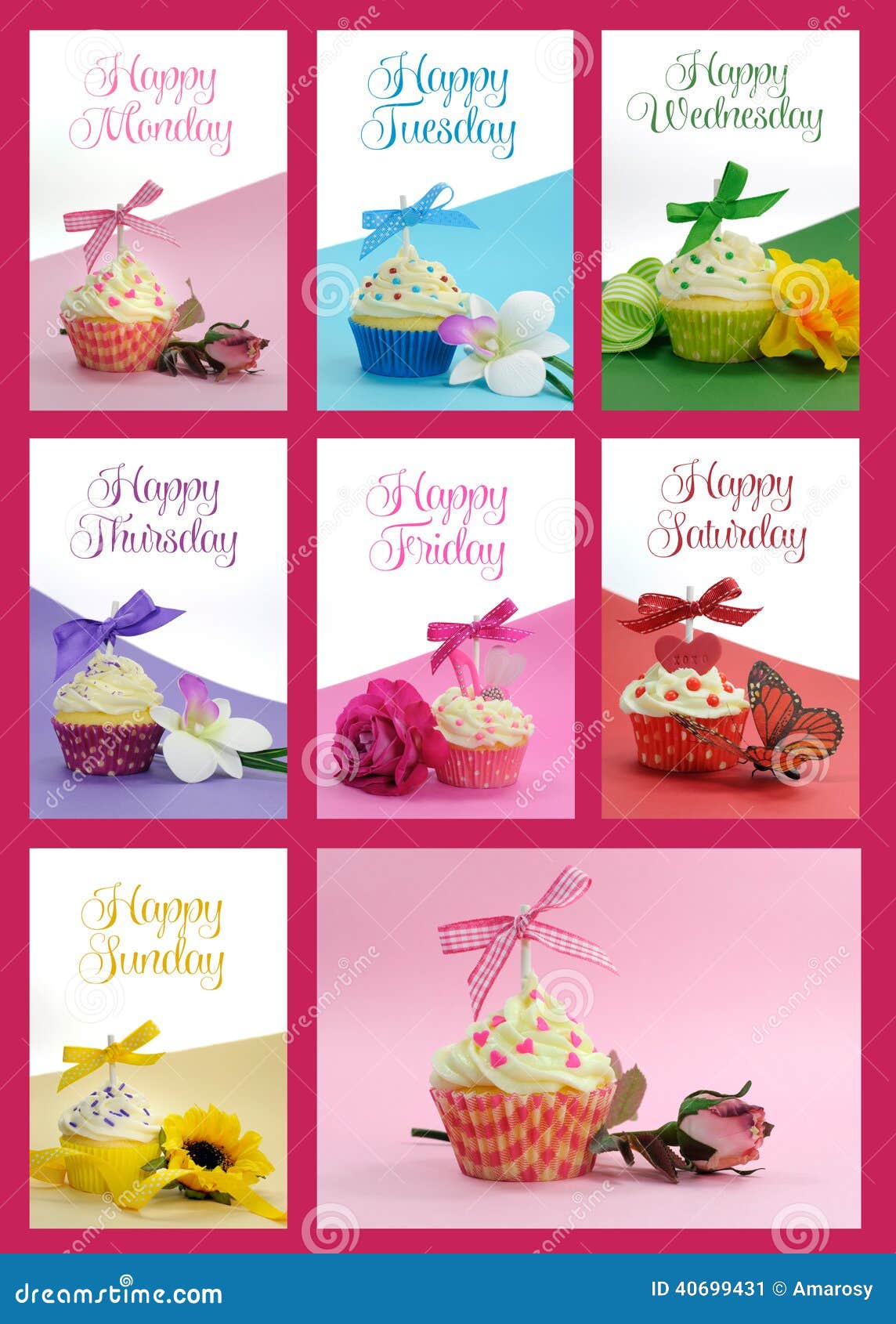 Beautiful Collage of Cupcakes, One for Each Day of the Week, Stock ...