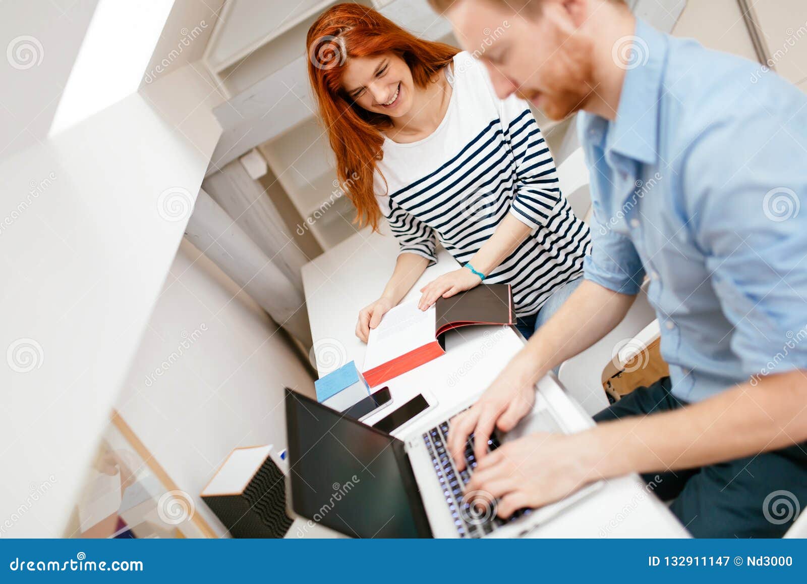 Beautiful Colleagues Working on Project Stock Image - Image of campus ...