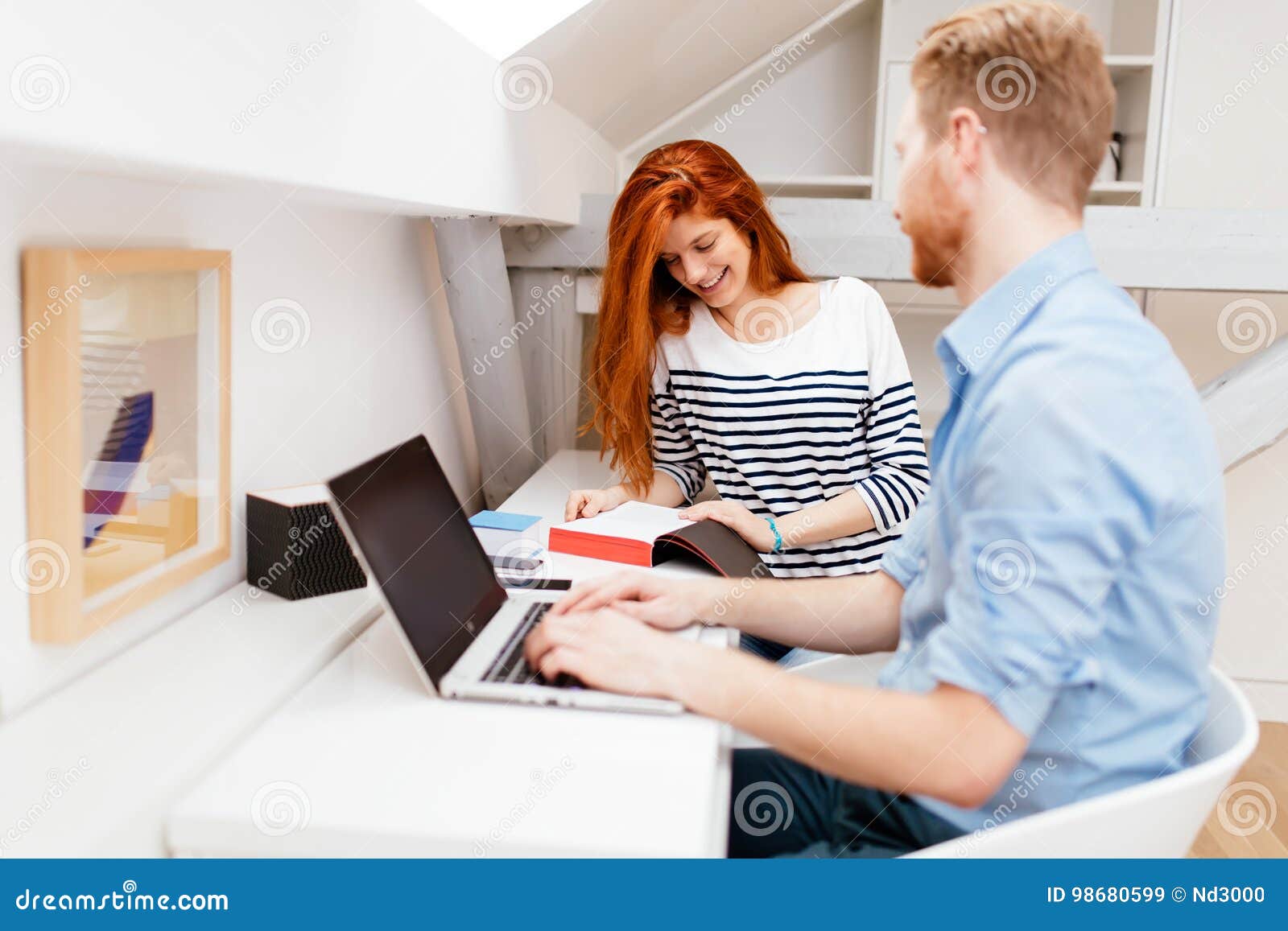 Beautiful Colleagues Working on Project Stock Image - Image of devices ...