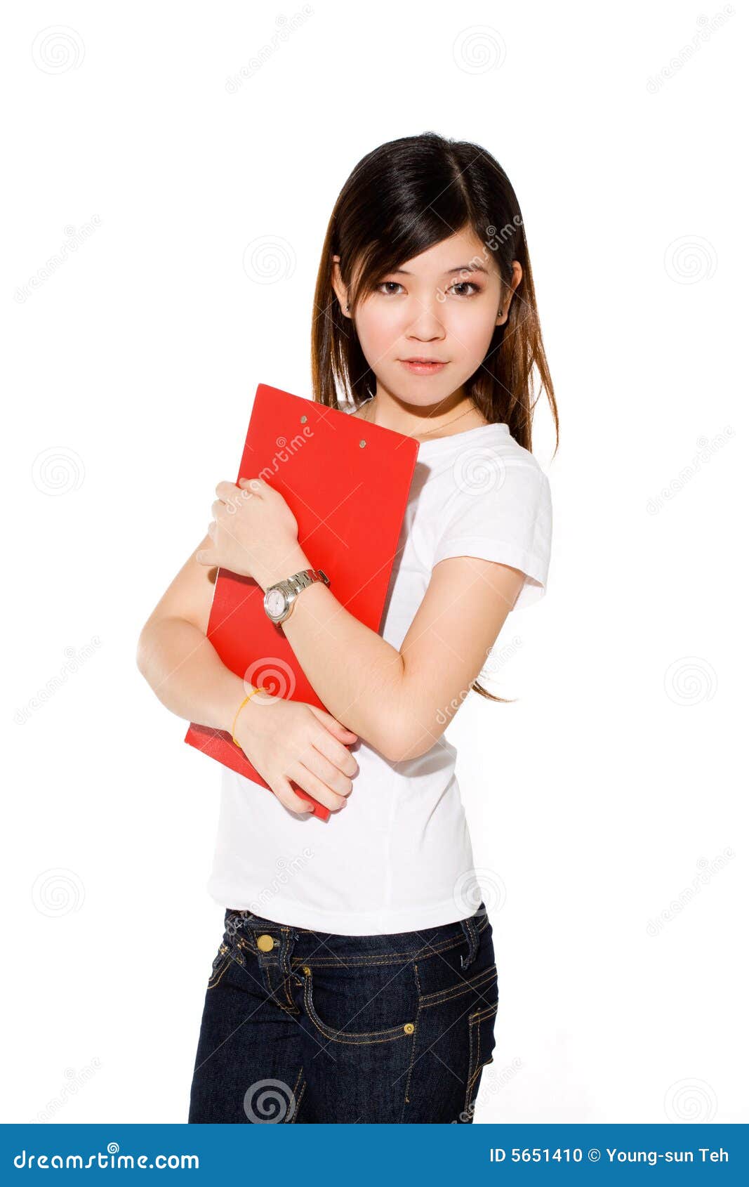 Beautiful College Girl with Red File Stock Photo - Image of refreshing ...