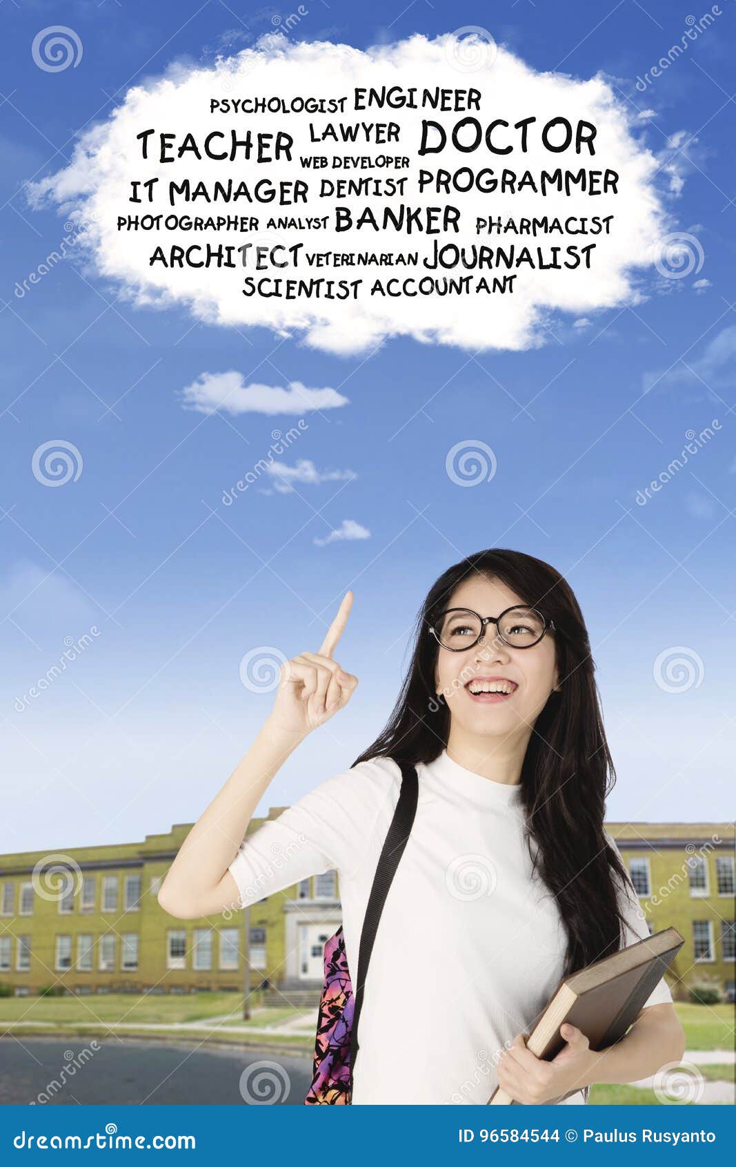 Beautiful College Student Imagines Her Dream Stock Photo - Image of ...