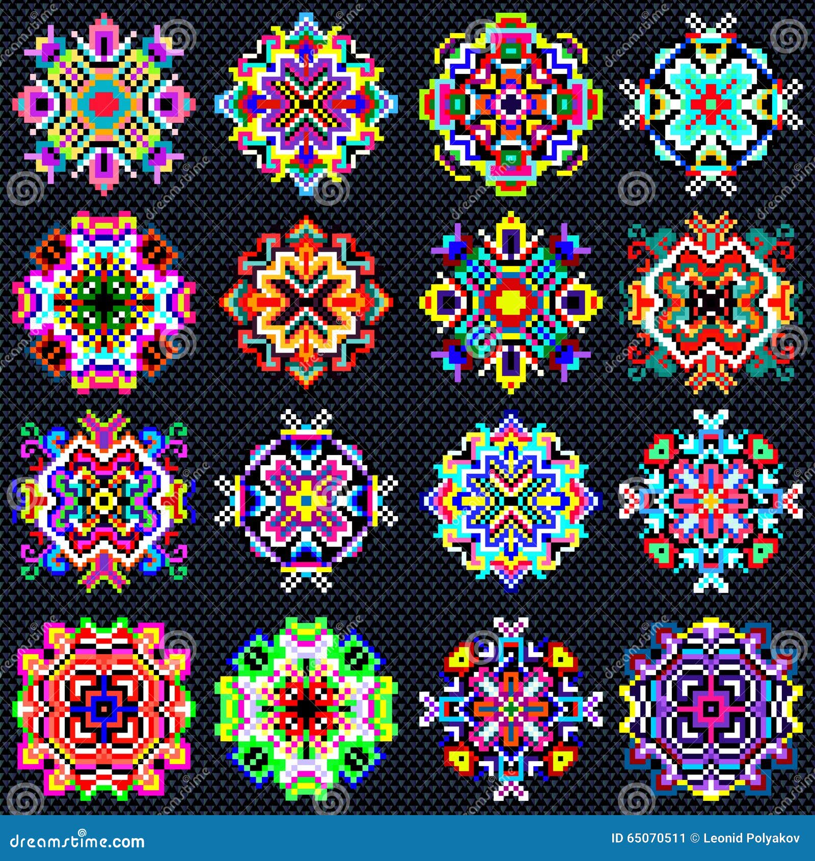 Beautiful Color Mandala of Pixels Collection of Vintage Objects Stock ...