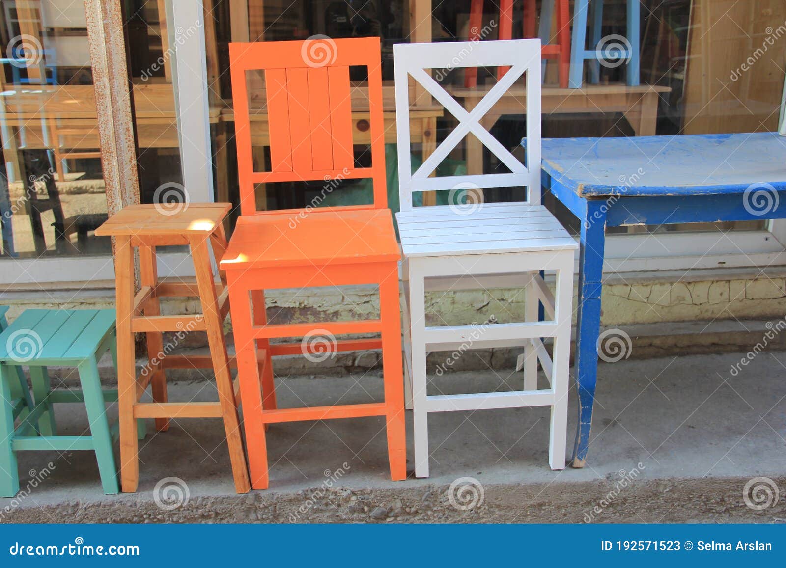 Beautiful and Colorful Wooden Stools Stock Image - Image of ...