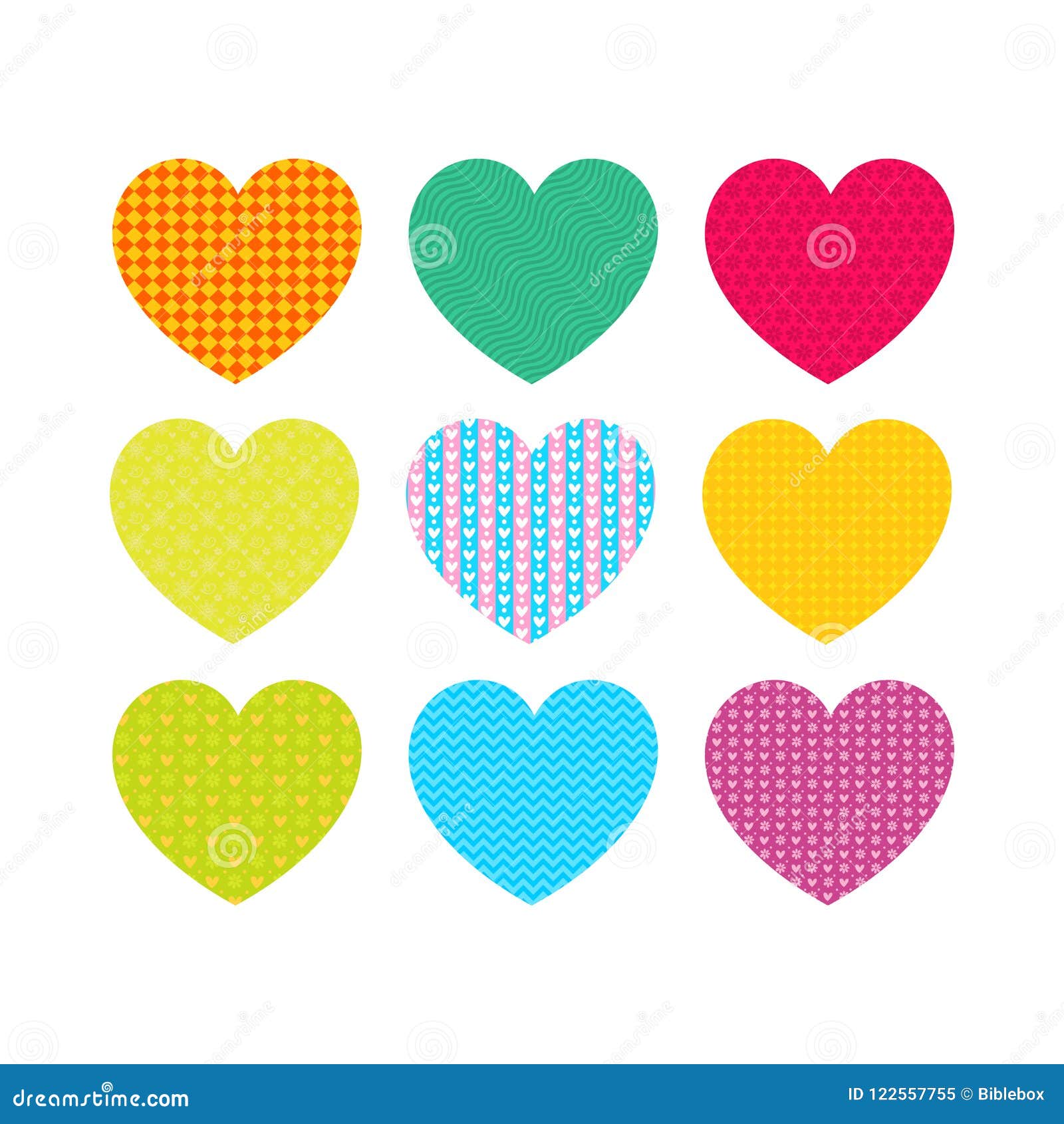 Beautiful Colored Hearts with Different Patterns. Stock Vector ...